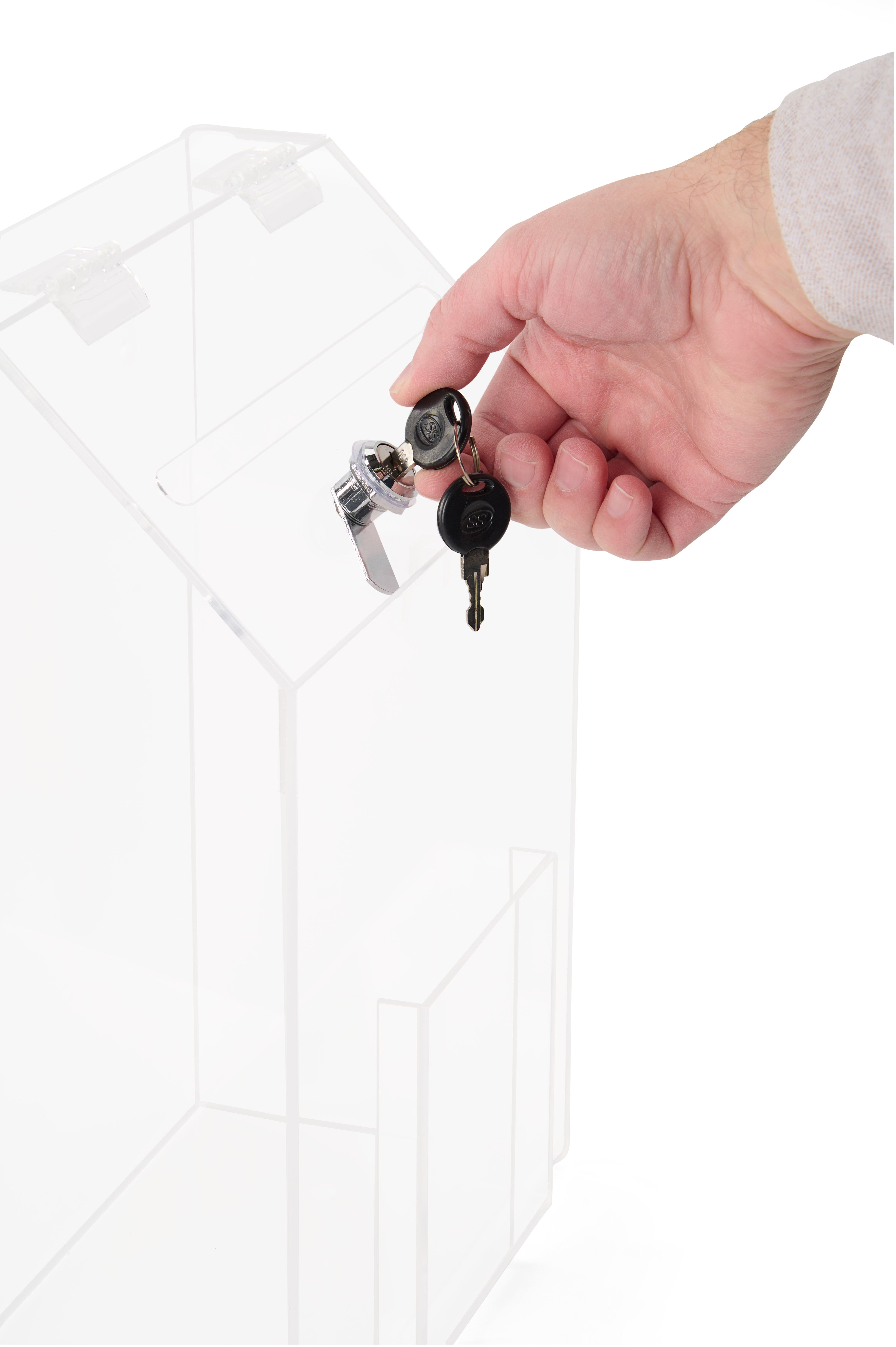 Clear Acrylic Suggestion Box | Locking, Hinged Lid | Displays2Go