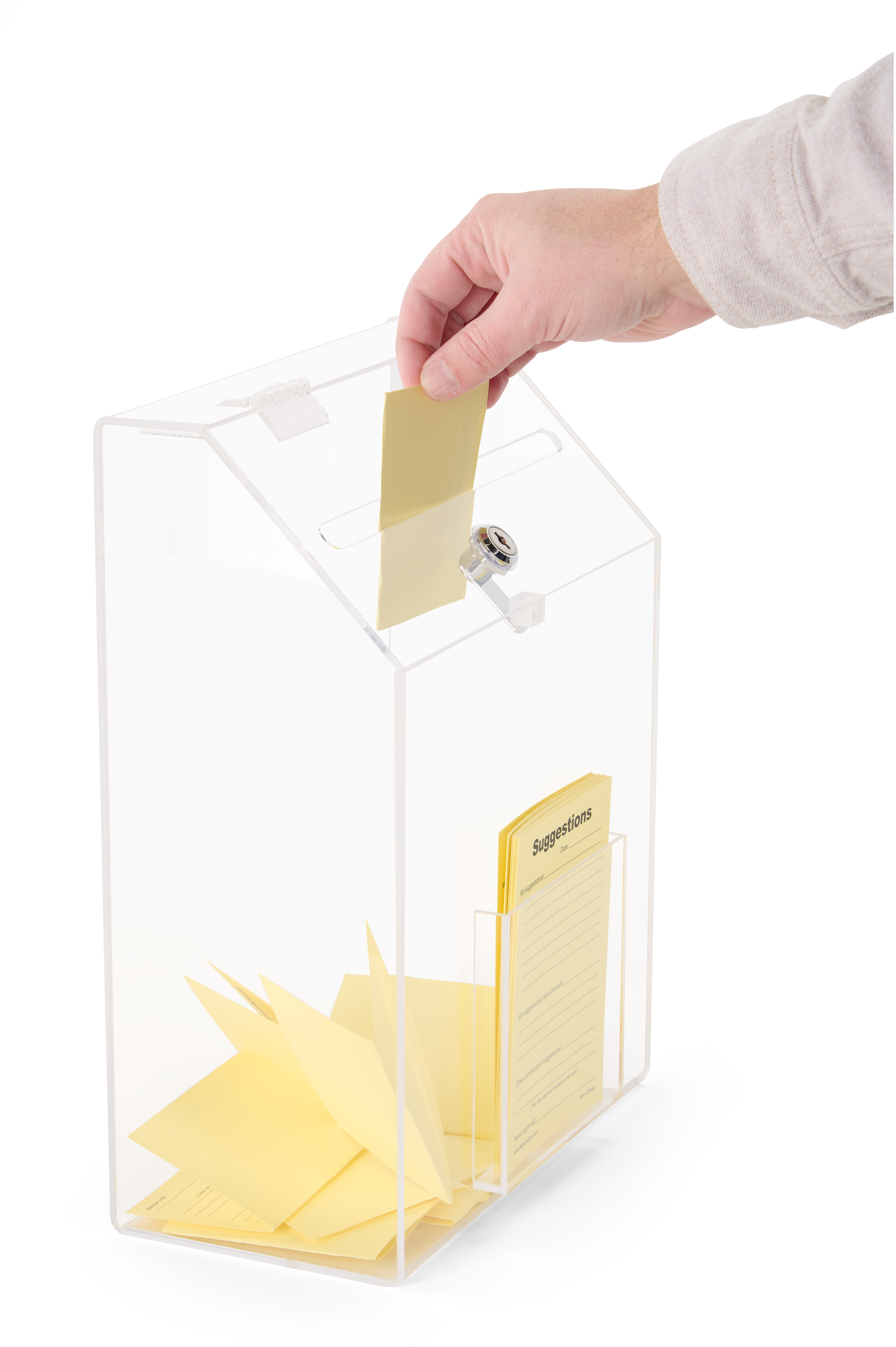 Clear Acrylic Suggestion Box | Locking, Hinged Lid | Displays2Go