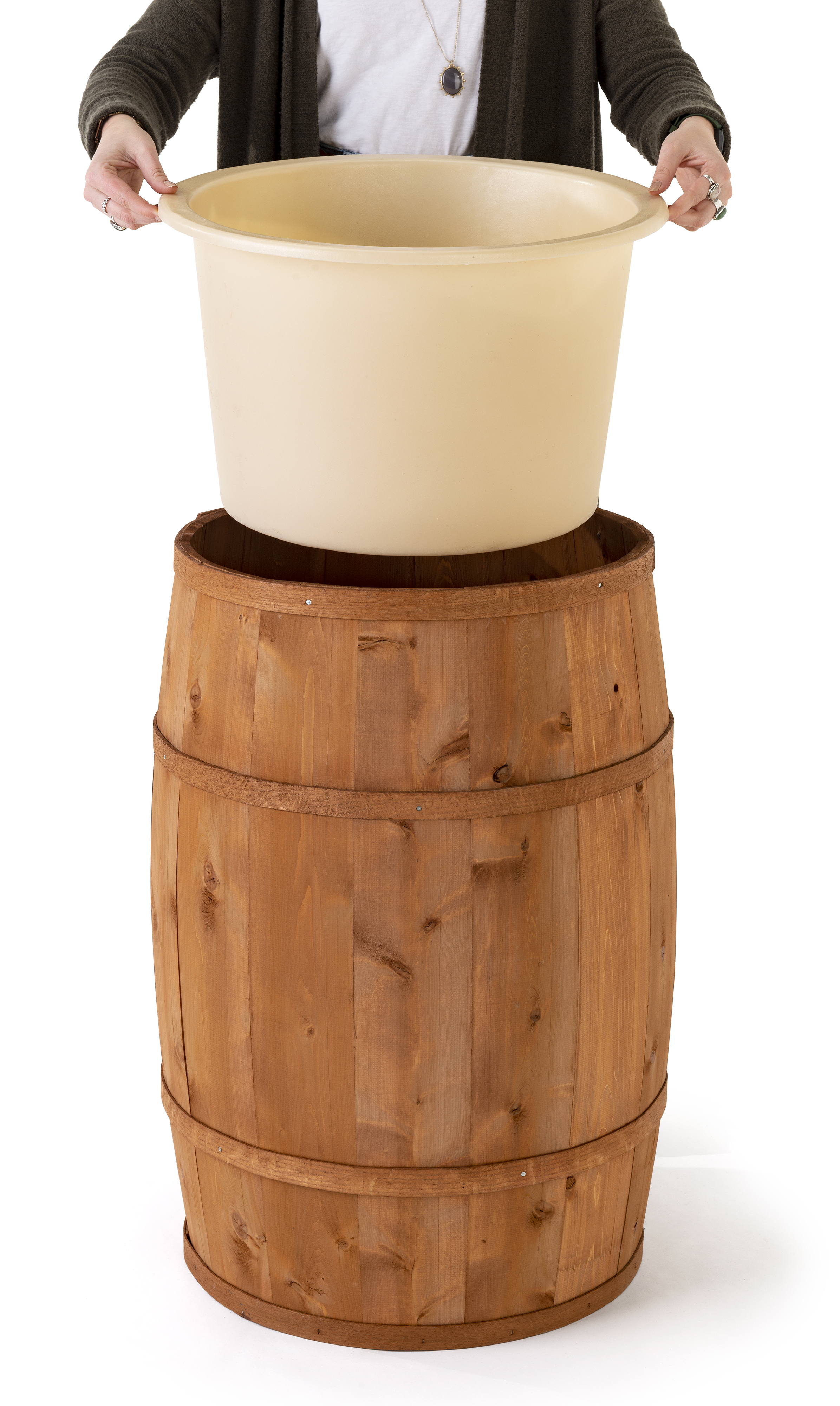 Food Grade Cedar Barrel | Removable Plastic Liner | Displays2Go