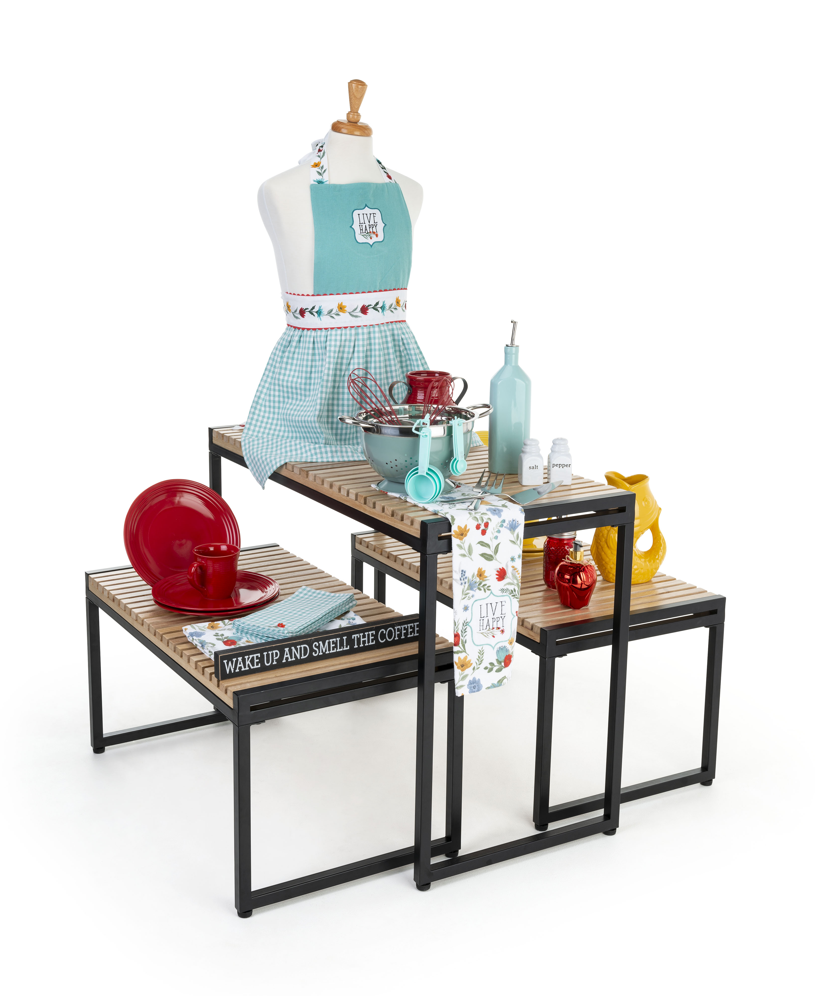 Large Nesting Tables | Set of 3 Slatted Natural Wood Finish | Displays2Go