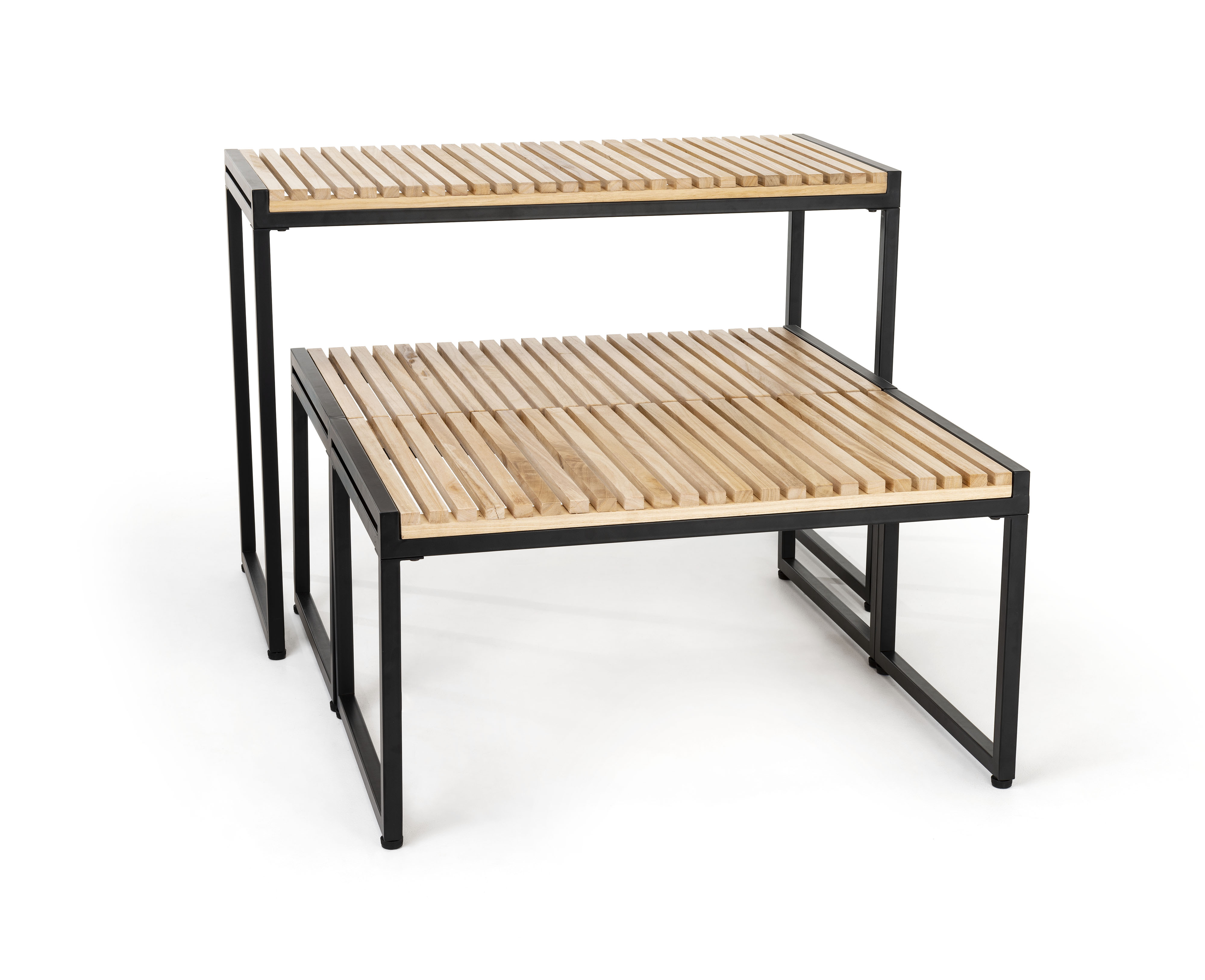 Large Nesting Tables | Set of 3 Slatted Natural Wood Finish | Displays2Go