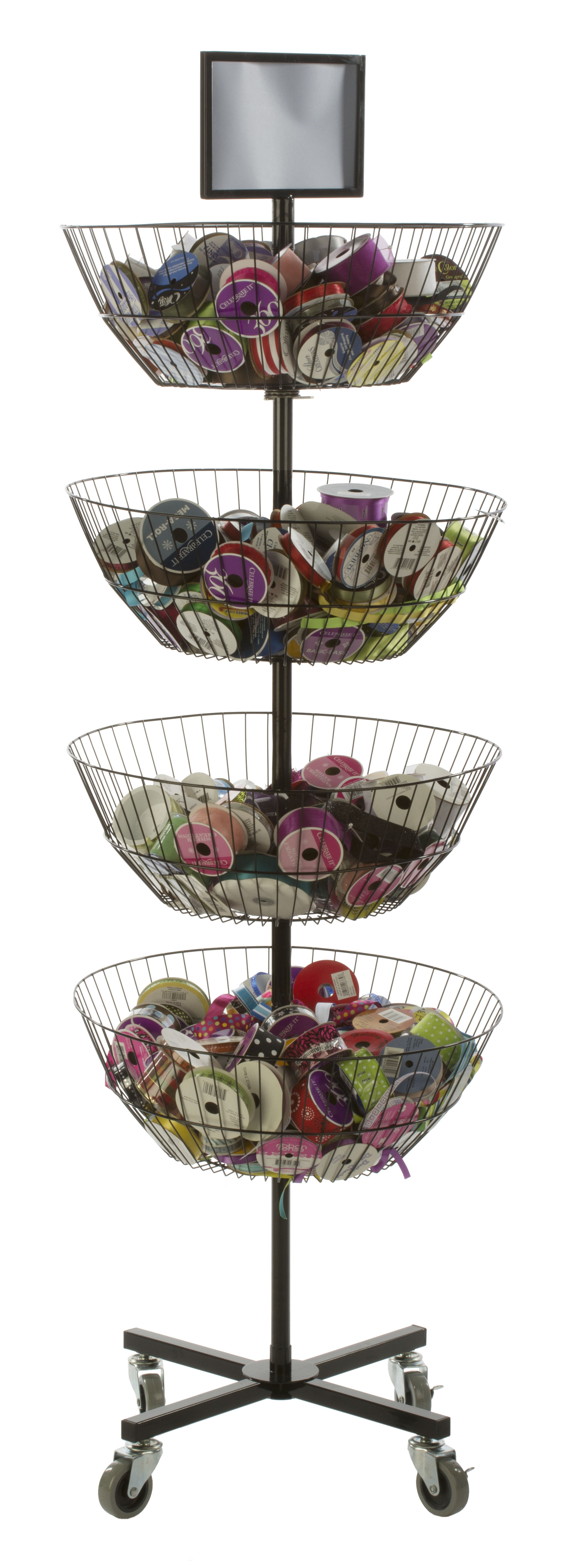 4 Tier Basket Stand | Individually Spinning Round Open Top Design ...