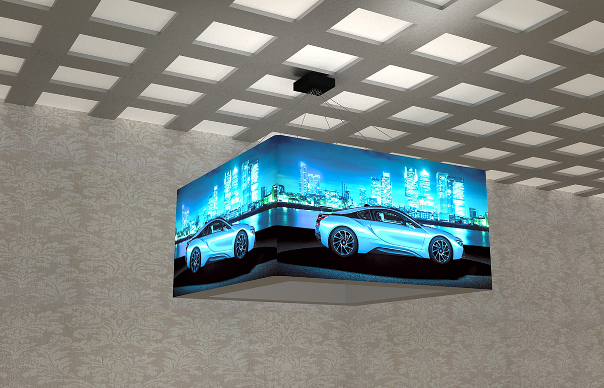 8' Overhead Hanging Cube Light Box Sign | LED Illumination | Displays2Go