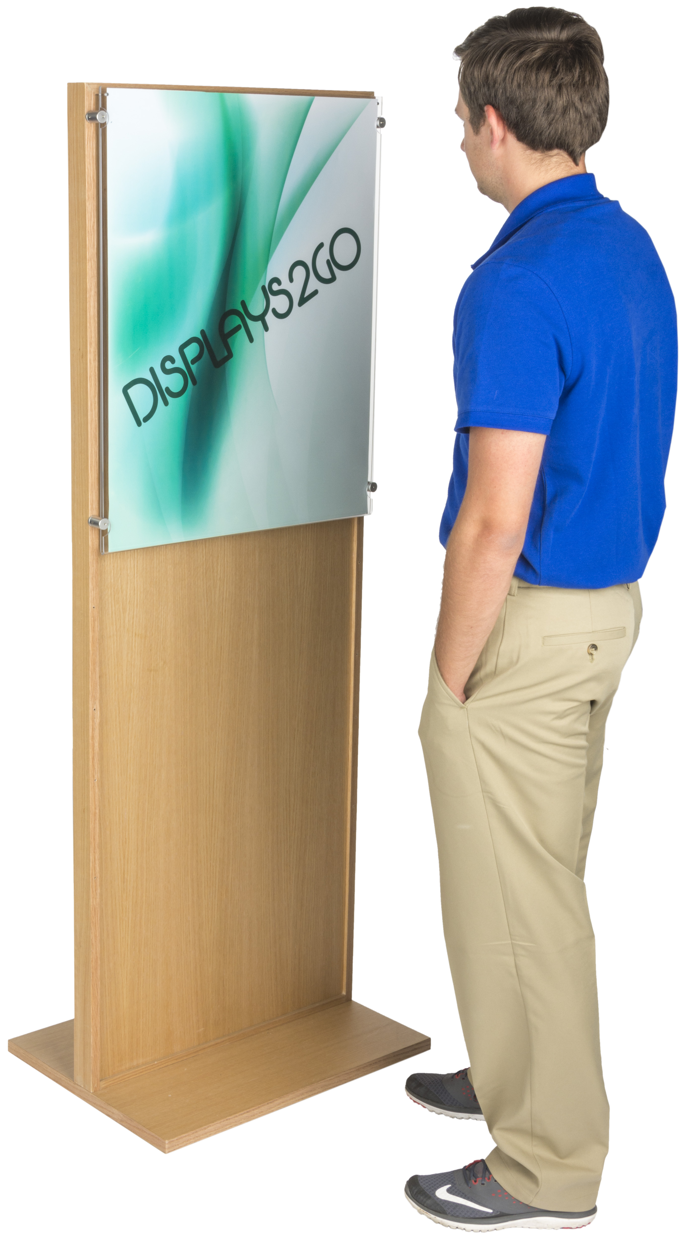 Freestanding Oak Poster Stand | Light Stain Finish | Displays2Go