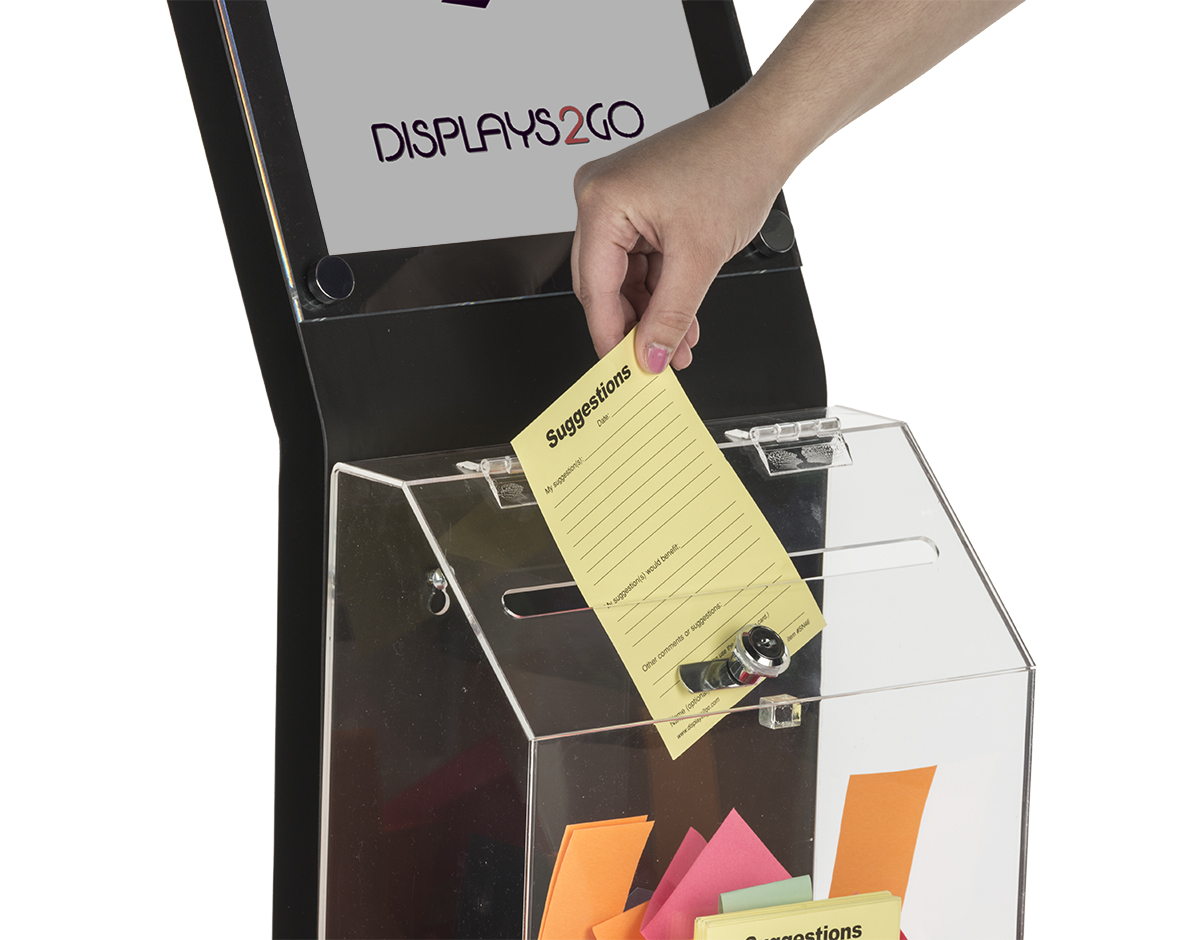 Black Floor Standing Charity Box | Locking Lid | Displays2Go