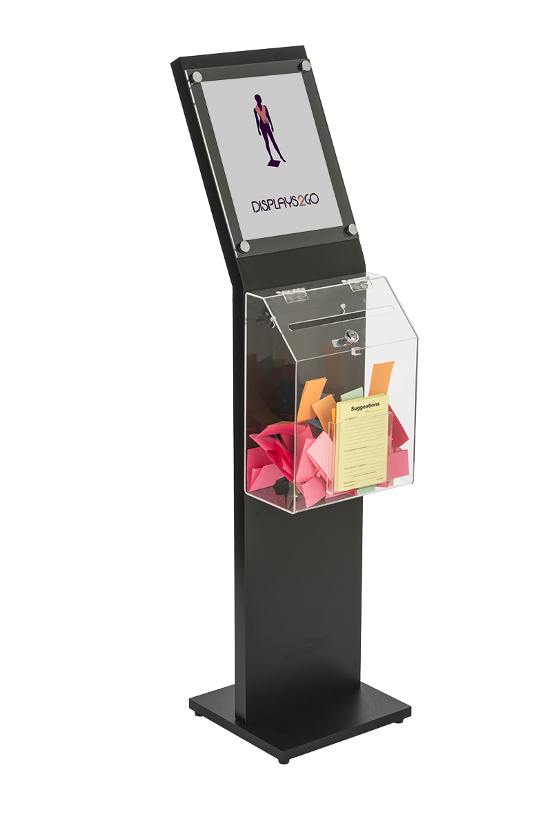 Black Floor Standing Charity Box | Locking Lid | Displays2Go