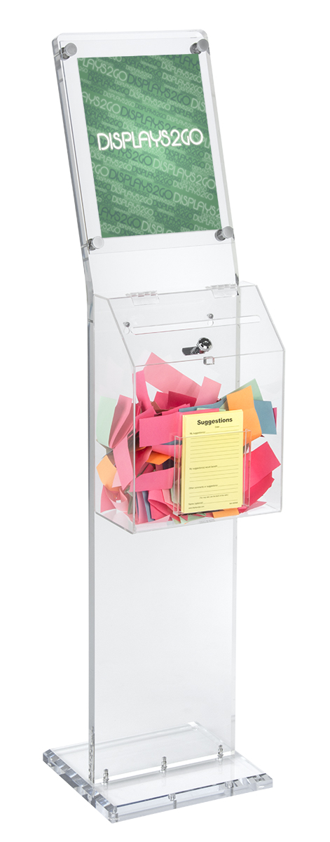 Clear Charity Collection Box | Locking Hinged Top | Displays2Go