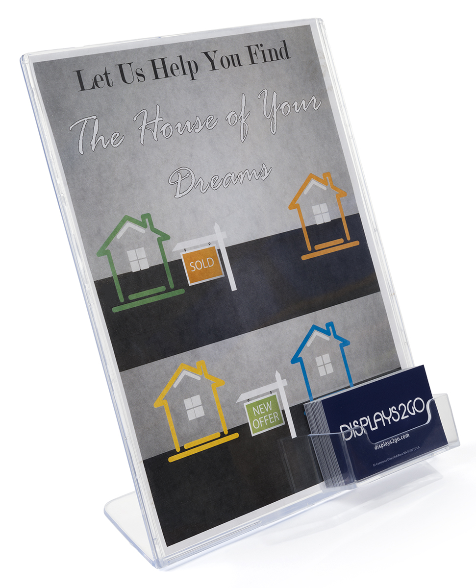 8.5" x 11" Slanted Sign Holder | Front Business Card Pocket | Displays2Go