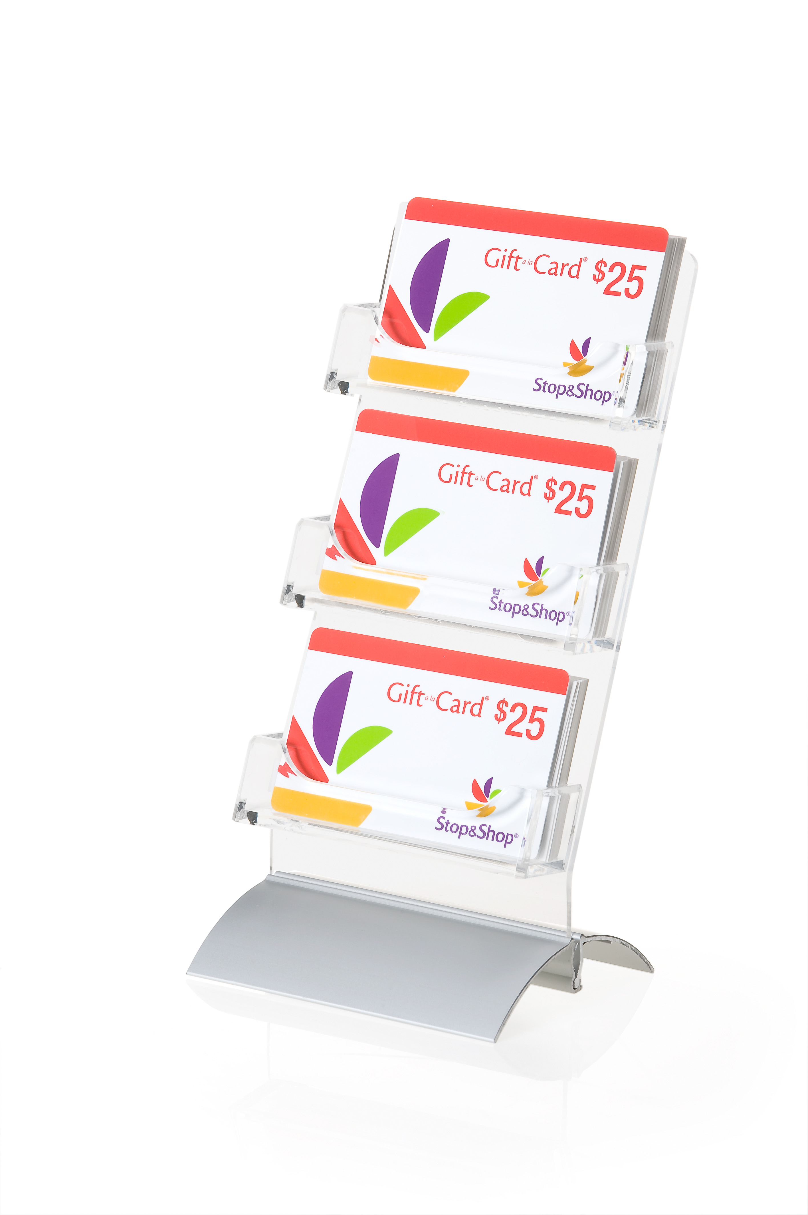 Acrylic Gift Card Display | (3) Vertical Pockets - Silver Base ...