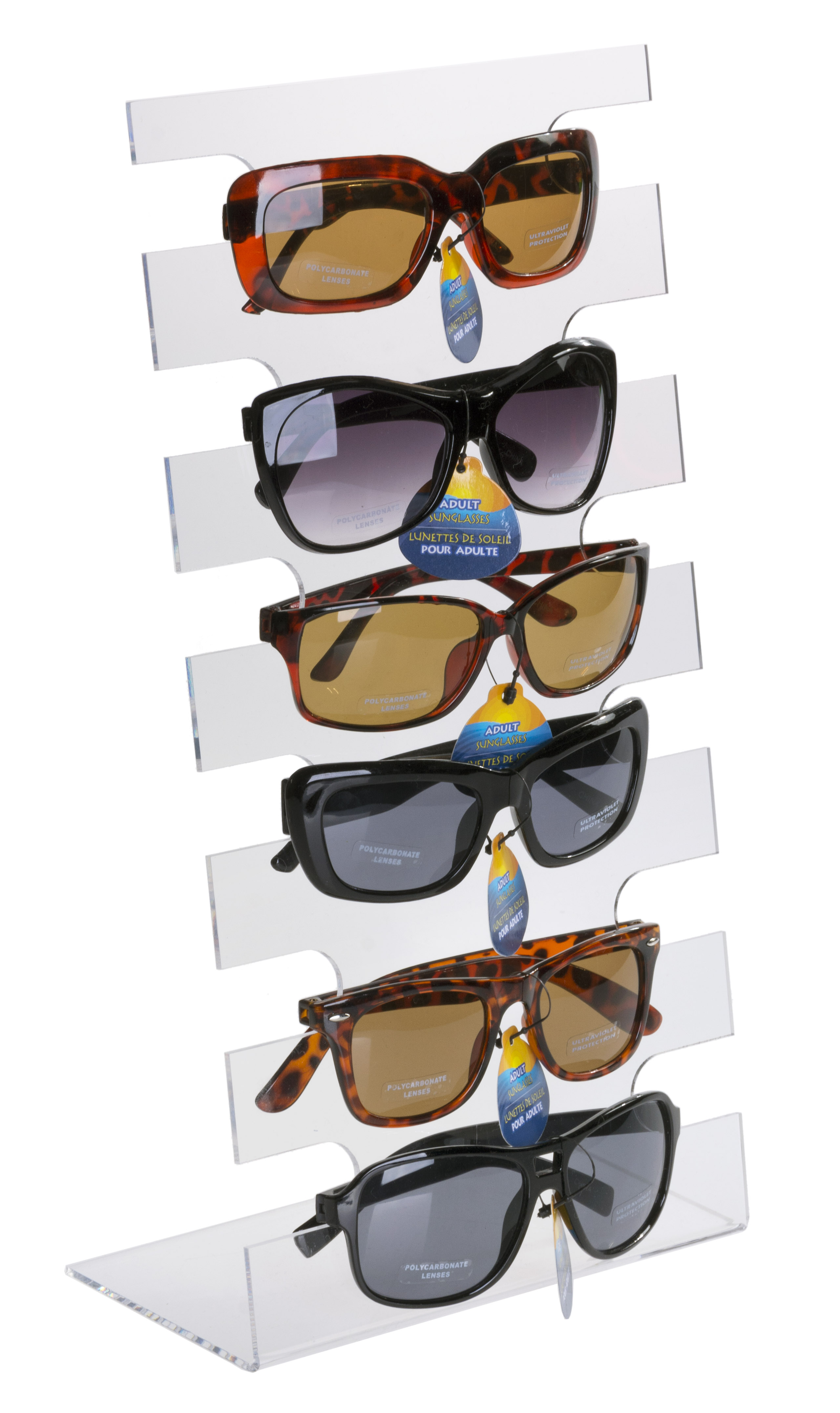 Acrylic Sunglass Display | Slant Back with (6) Half Circle Arm Cutouts ...