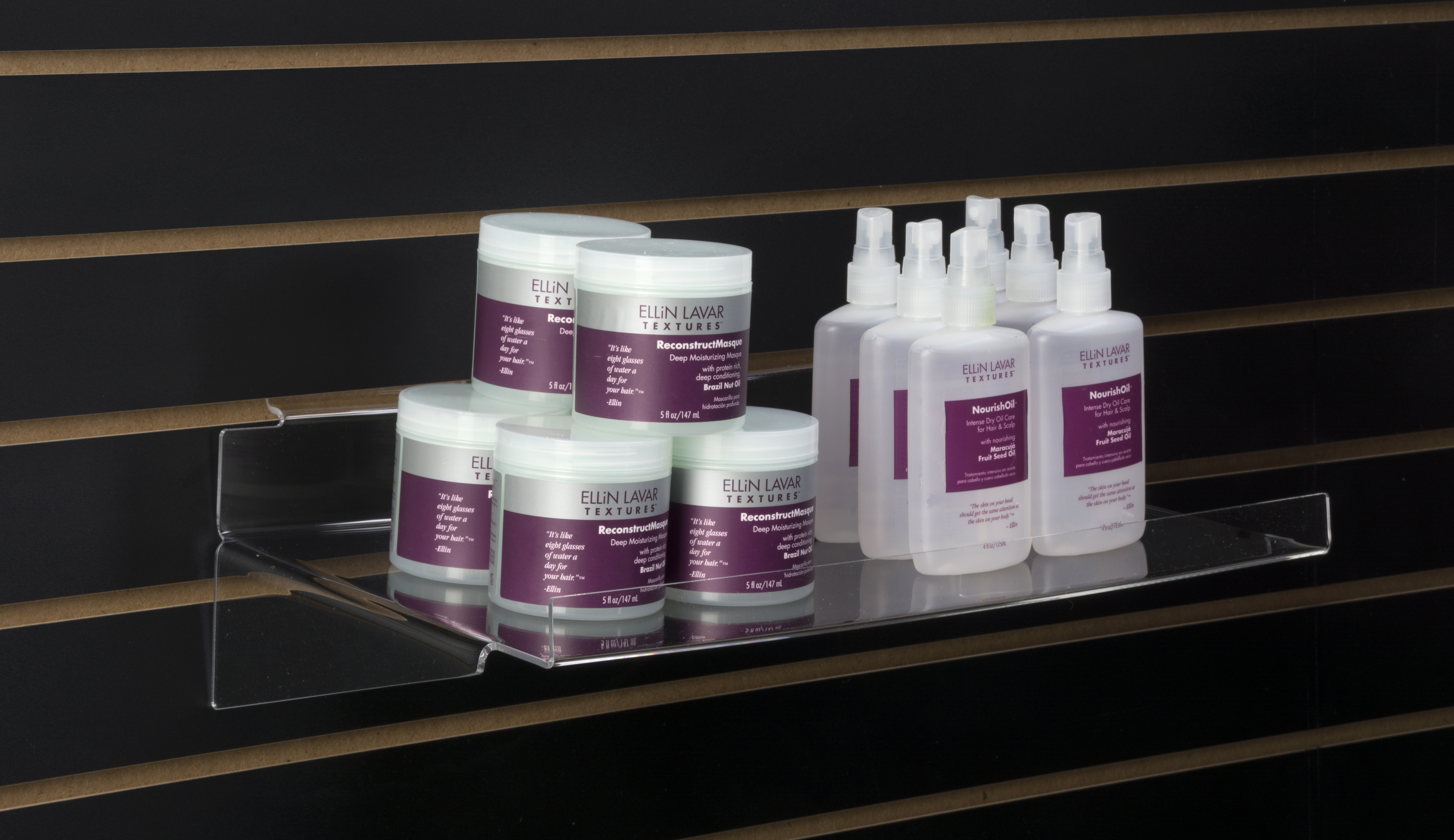 Slatwall Acrylic Shelving with Lip | Angled Shelf w/ Base Support ...