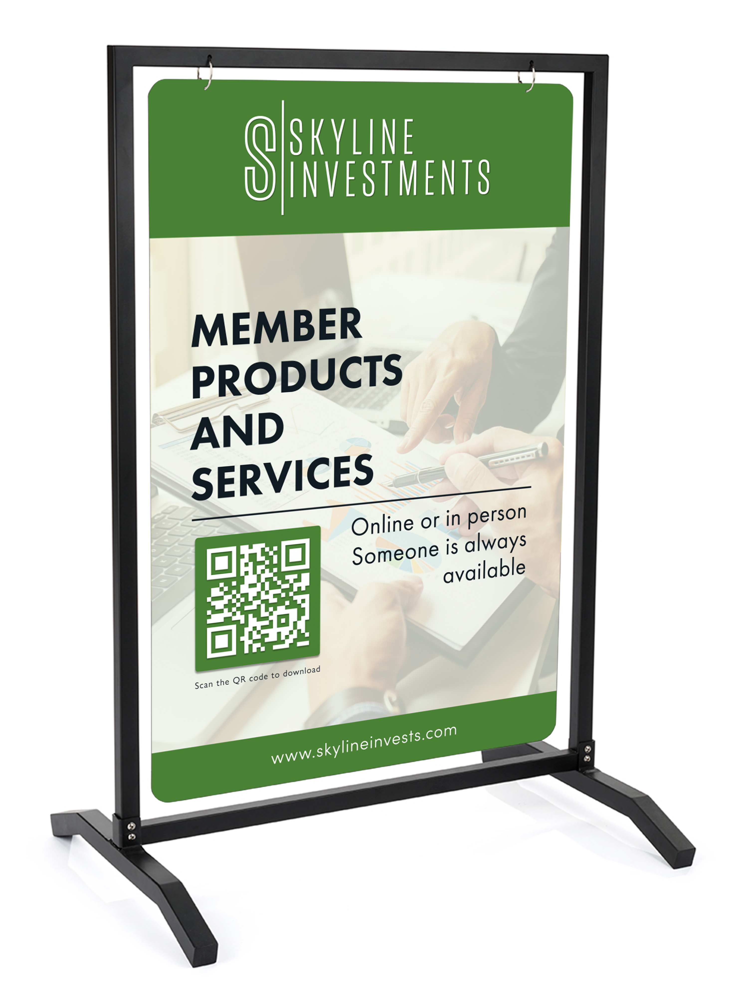 24x36 Custom Swinging Black Sidewalk Hang Sign | UV Printing | Displays2Go