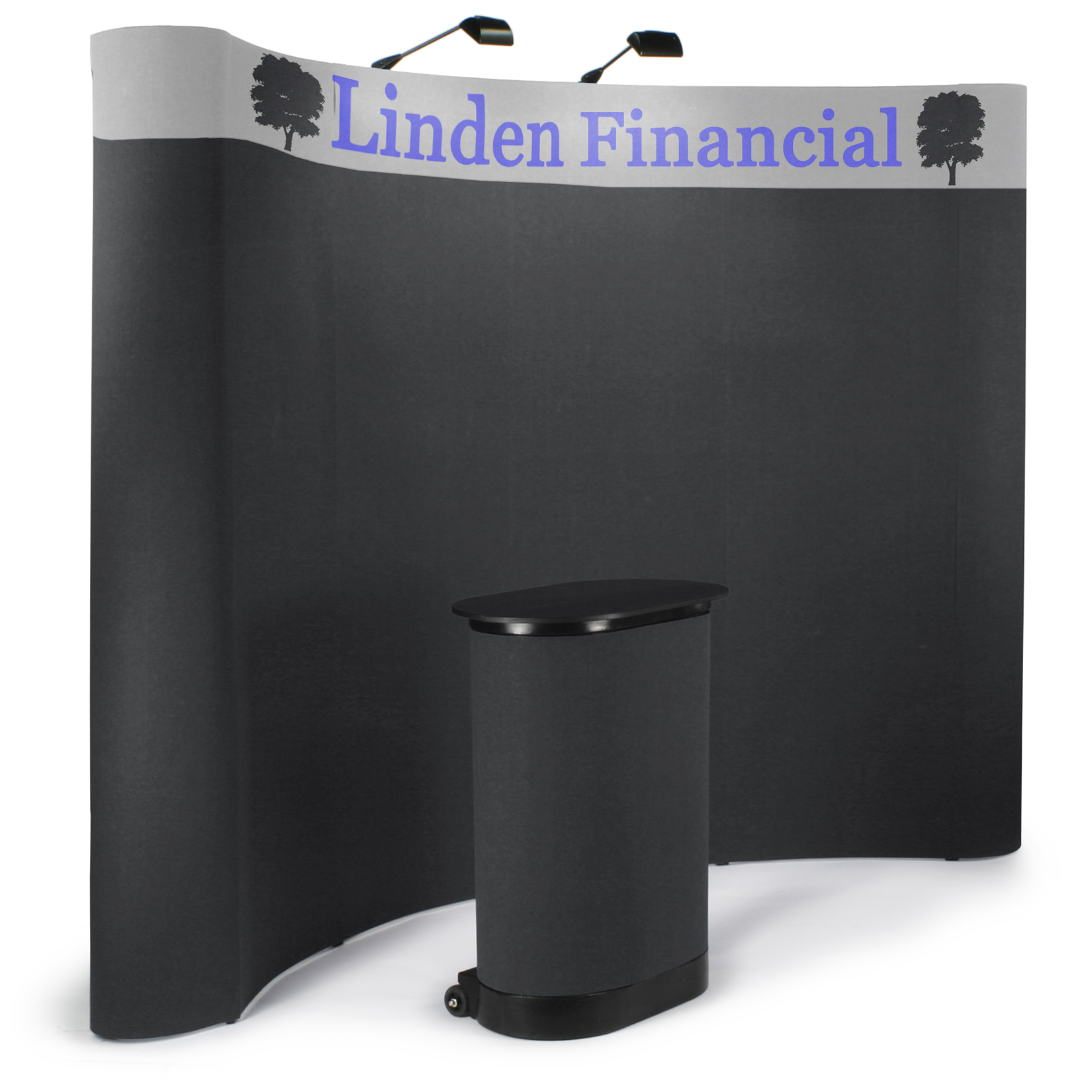 10' Convention Booth | Black Fabric & Custom Header | Displays2Go