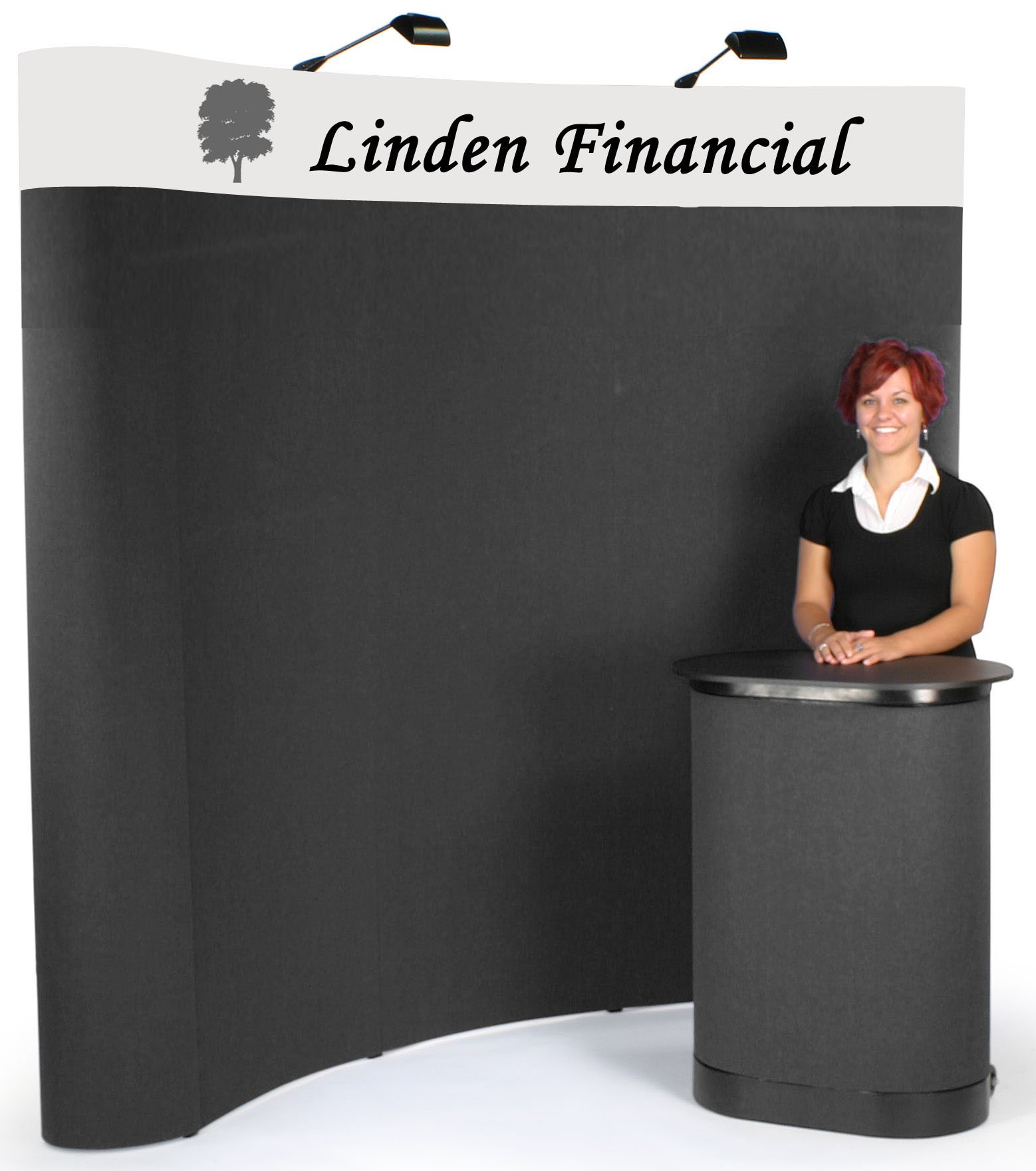 Exhibition Booth | 8' Curved Pop-Up Display w/ Custom Header | Displays2Go