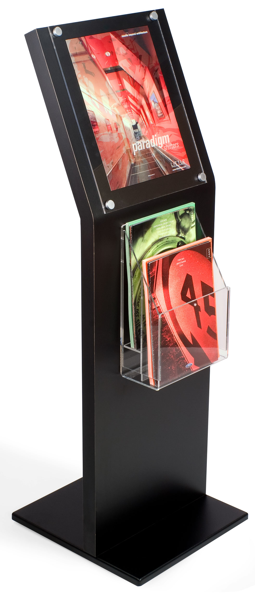 Tall Magazine Stand | (2) Tiered Pocket & Angled Poster Display