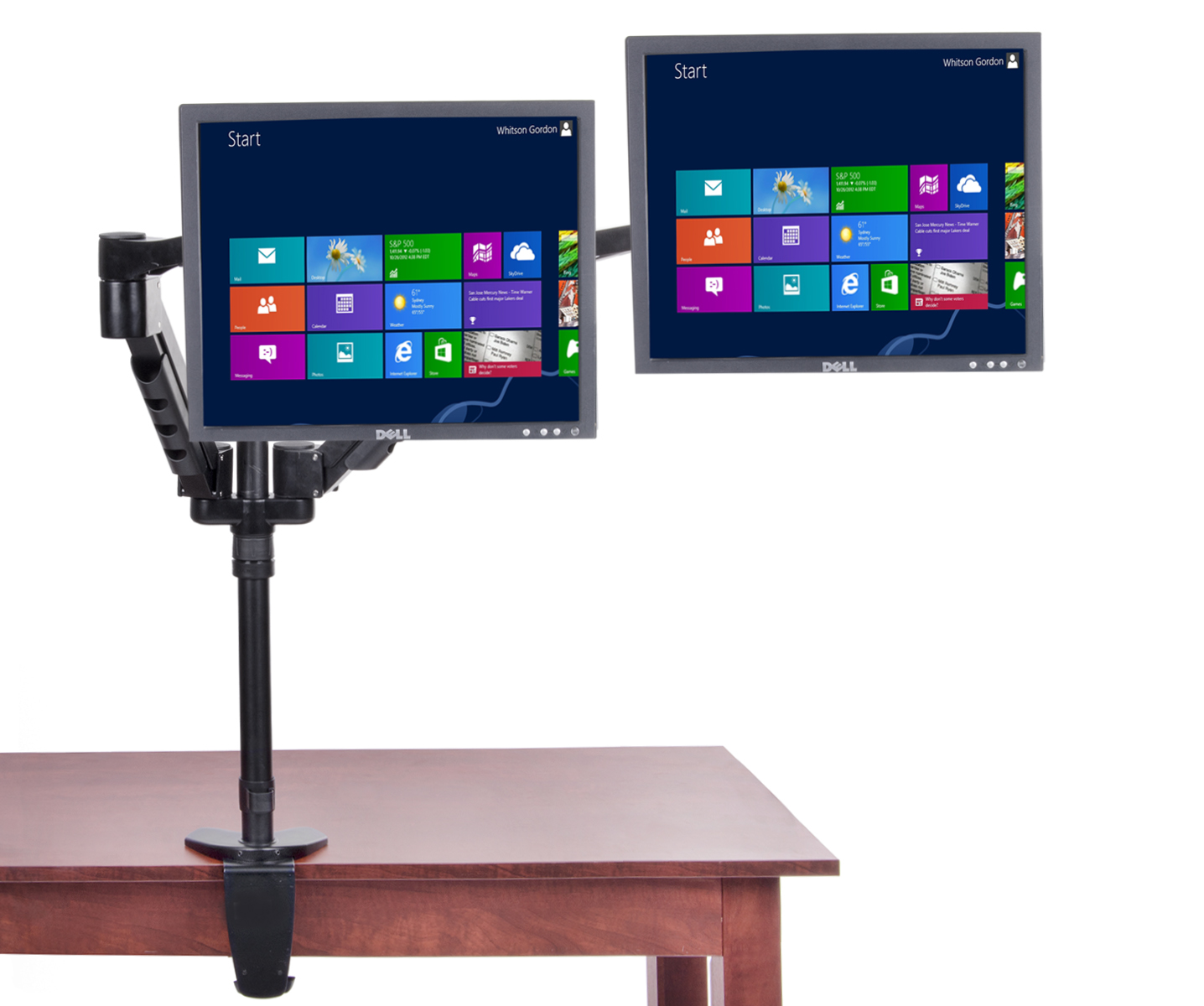 Dual Monitor Clamp | Pans, Tilts and Rotates up to 360˚ | Displays2Go