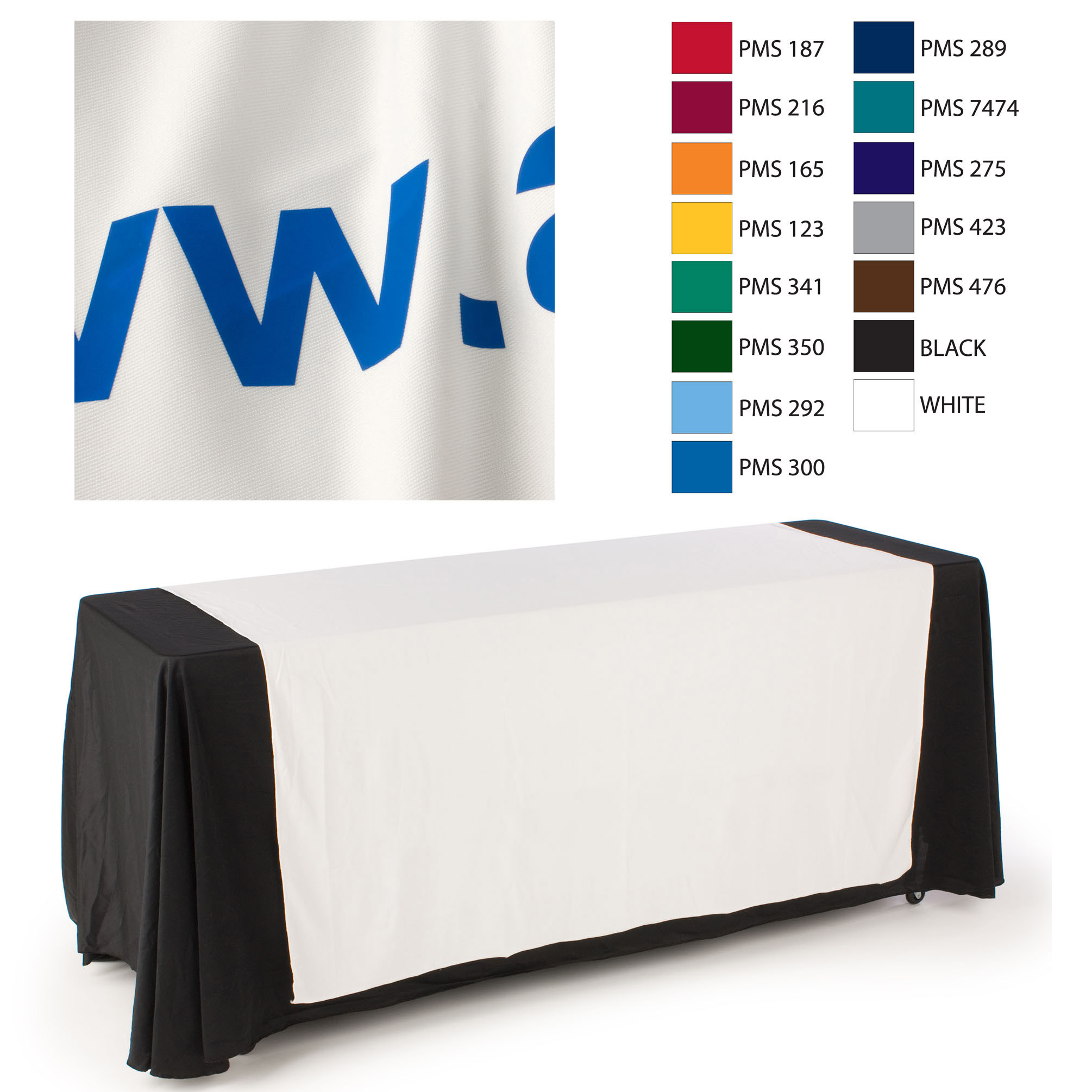 Table Drapes : 60" White with Custom Printed Text | Displays2Go