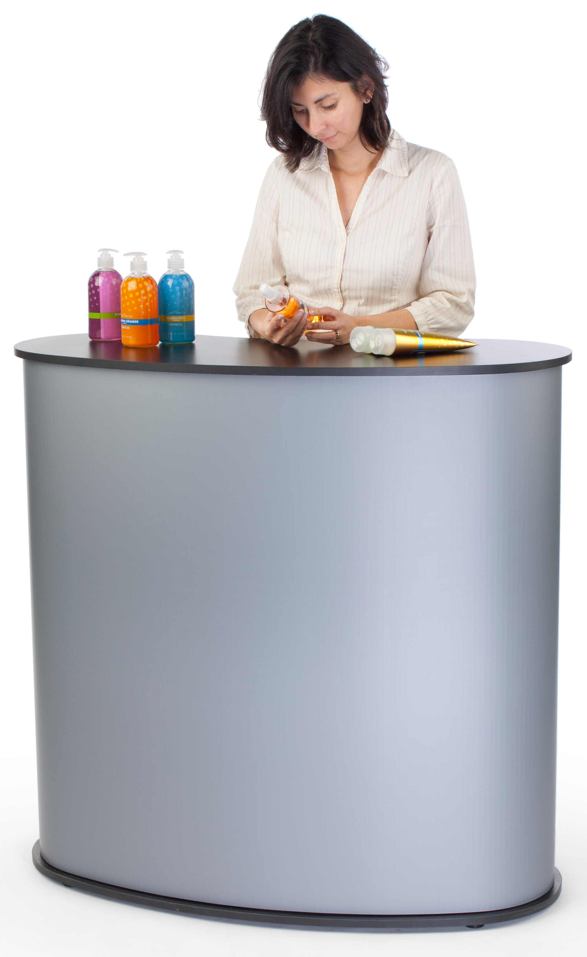 Portable Expo Counter | Silver w/ Inner Shelf - 41" Tall | Displays2Go