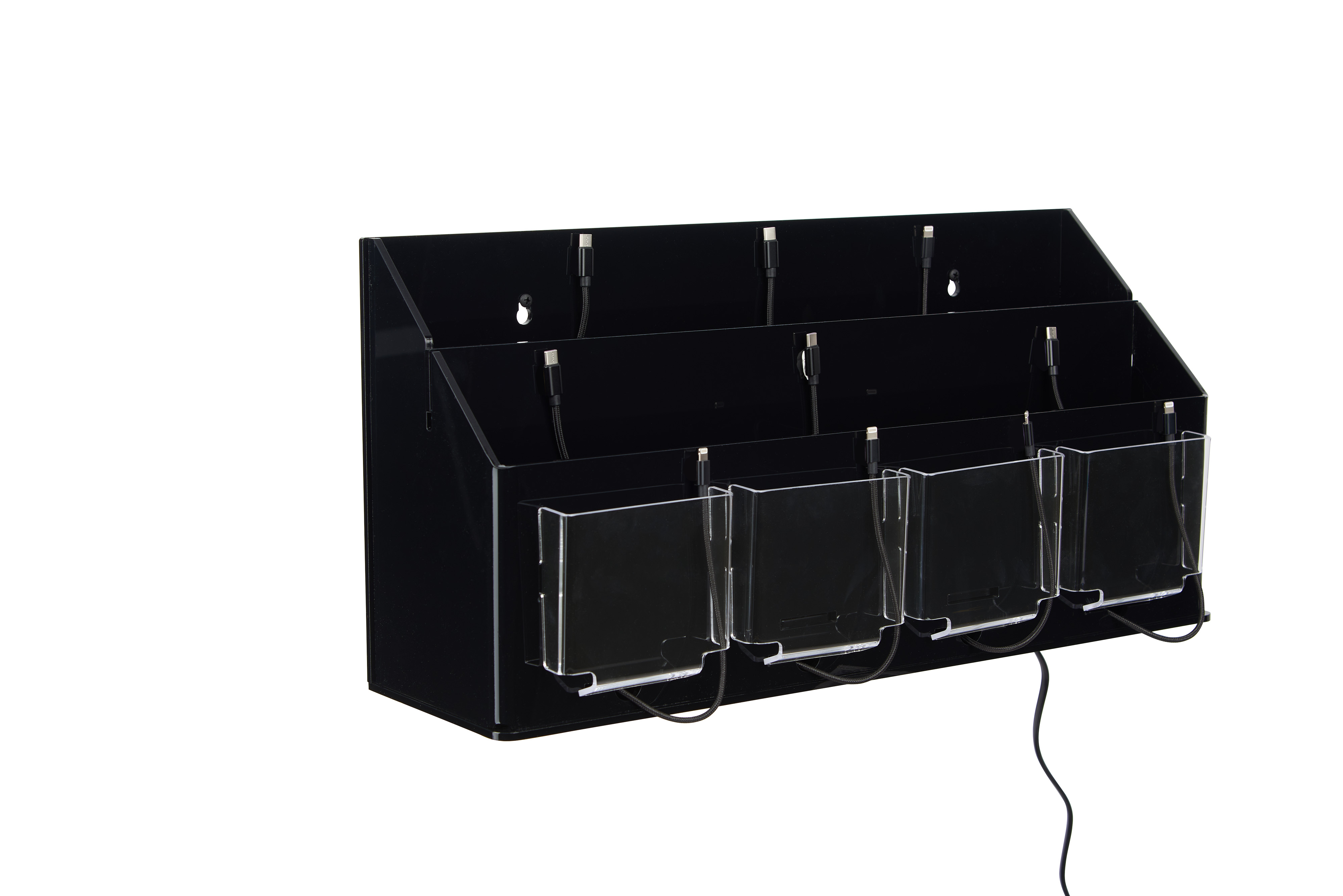 Multi Device Charging Station Organizer | Black & Clear Acrylic | Displays2Go