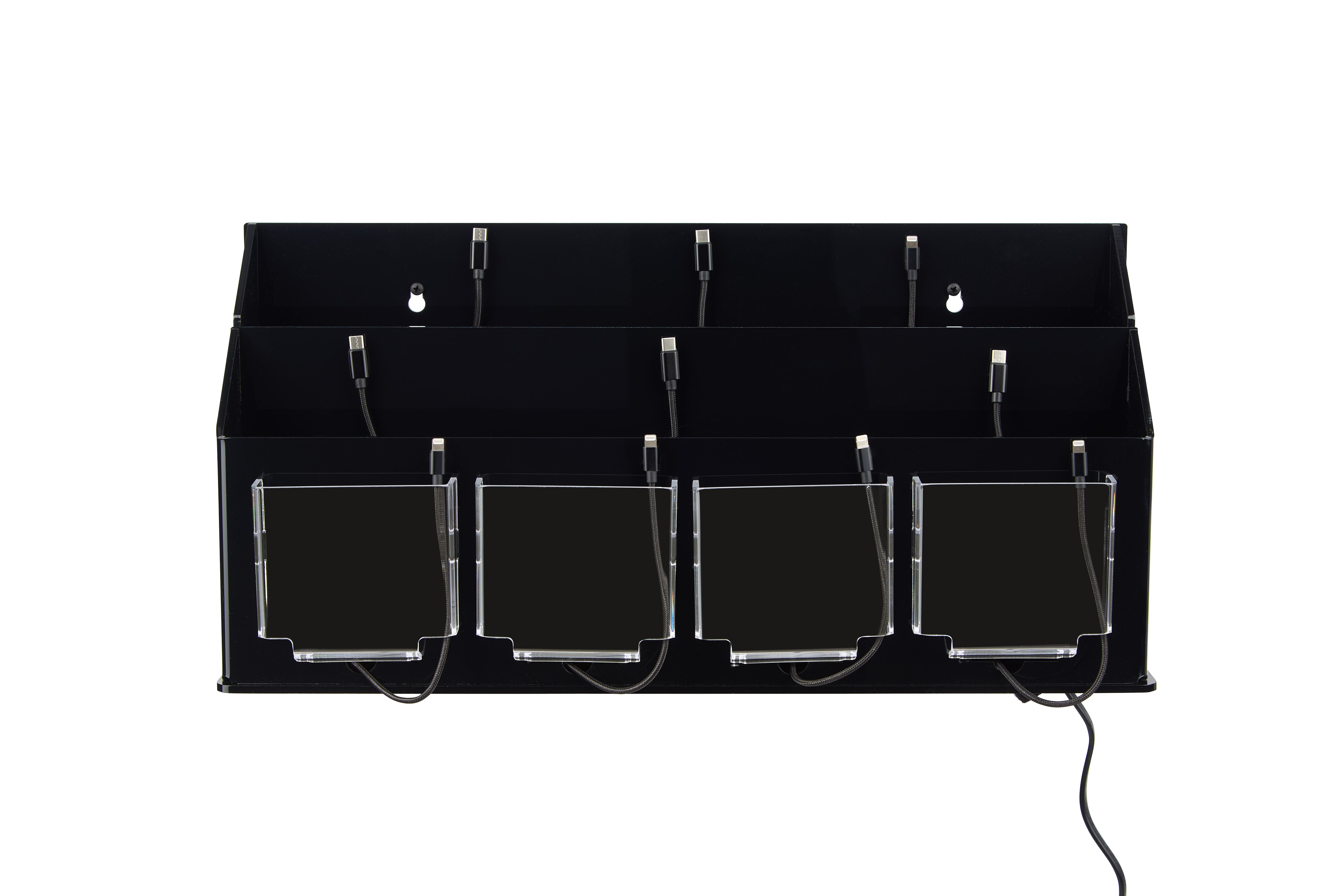 Multi Device Charging Station Organizer | Black & Clear Acrylic | Displays2Go