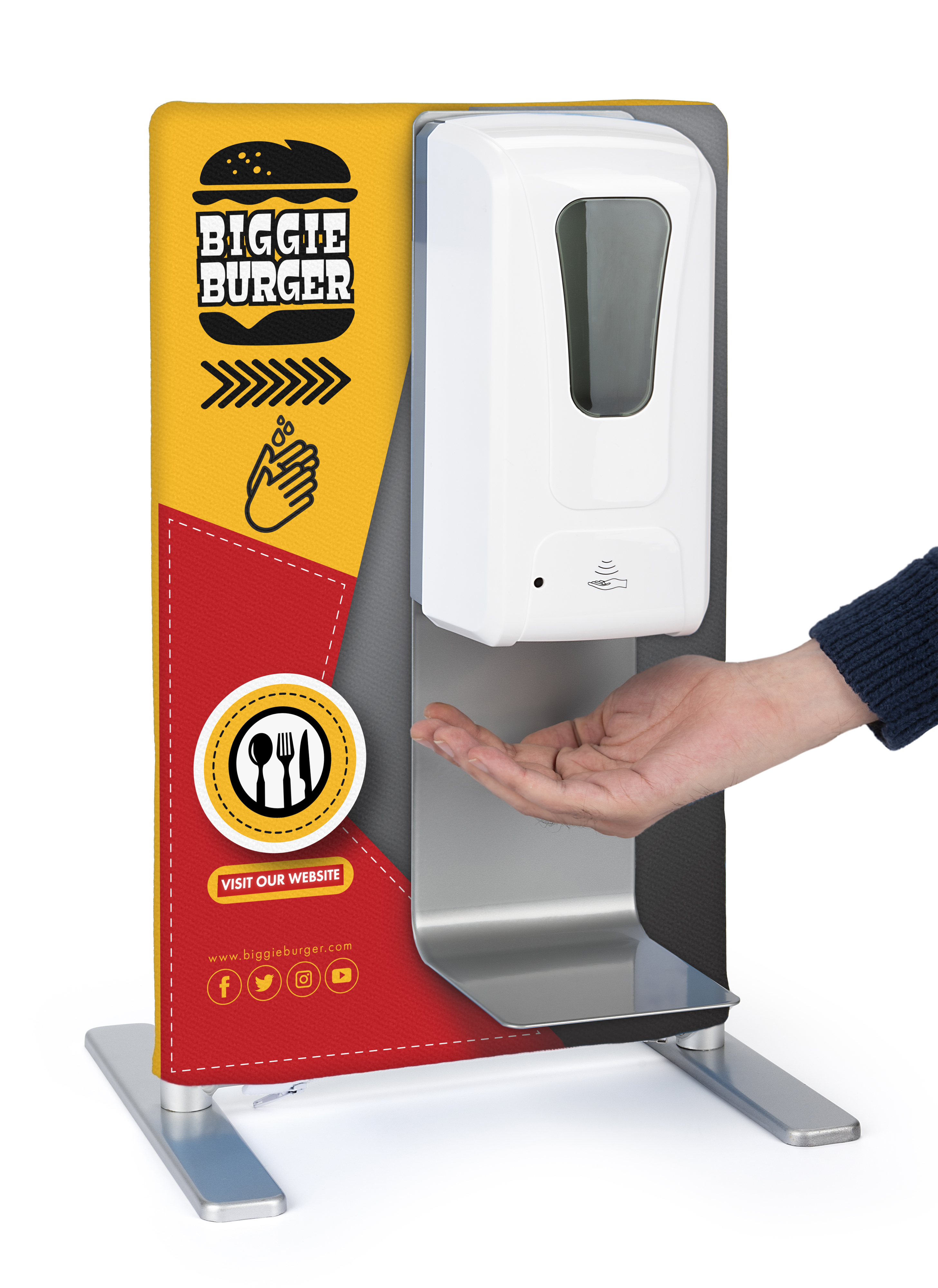 Tabletop Sanitizer Dispenser with Banner | Custom Dye-Sub Print ...