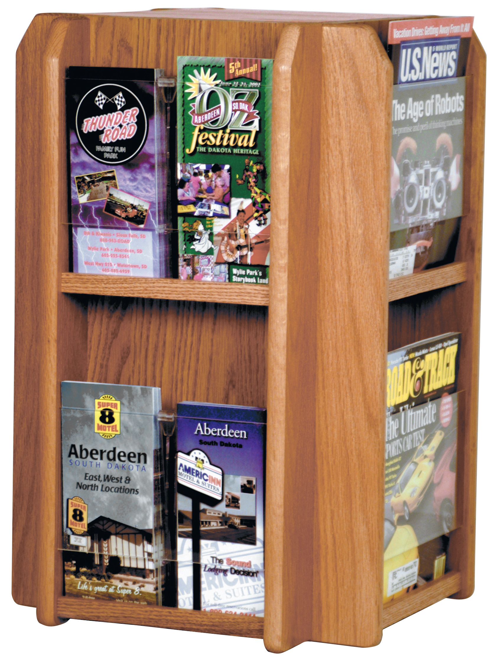 Revolving Wood Magazine Rack | Medium Oak Literature Display | Displays2Go