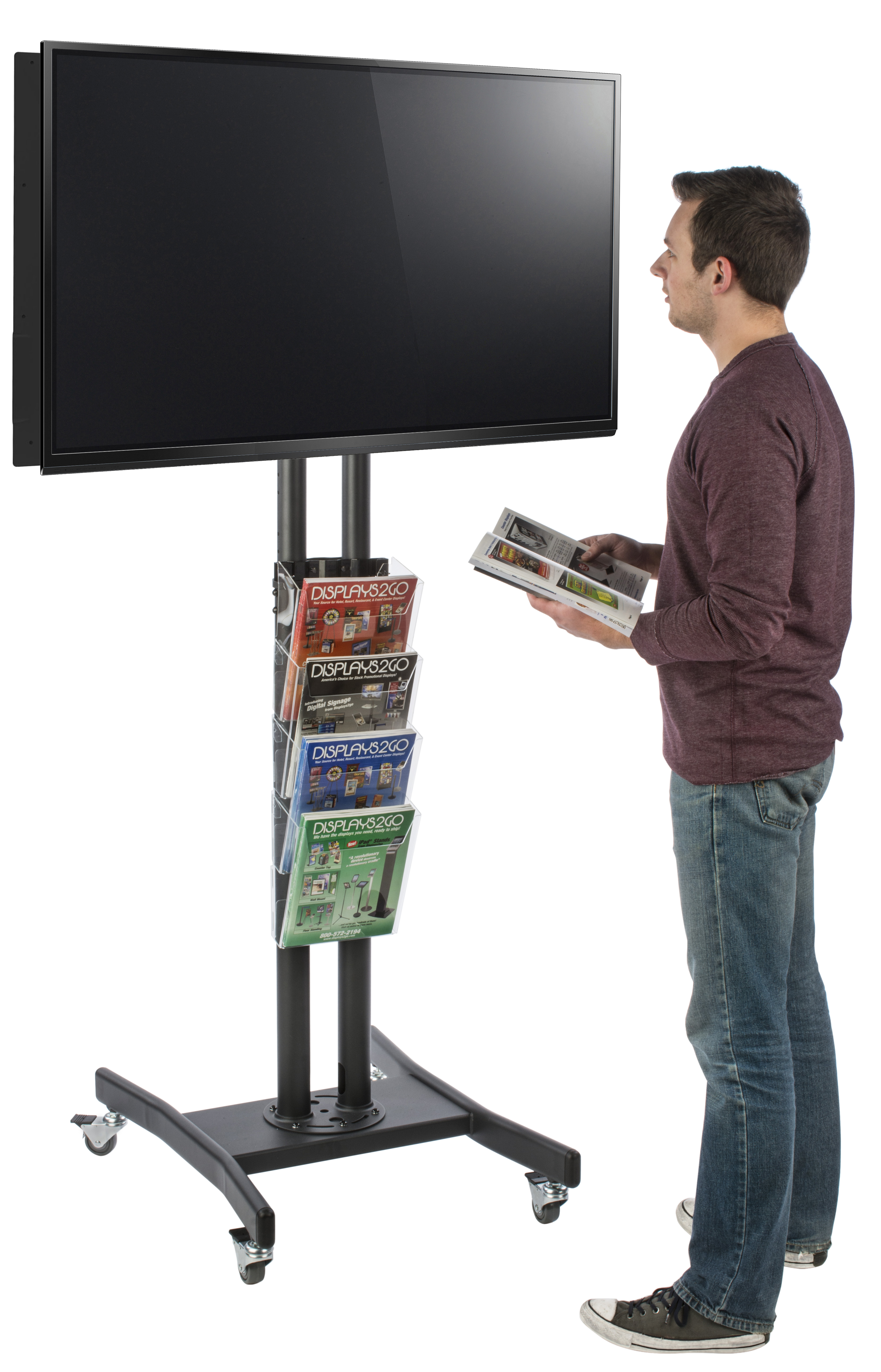 Double Sided TV Stand with Literature Rack | Height Adjustable ...