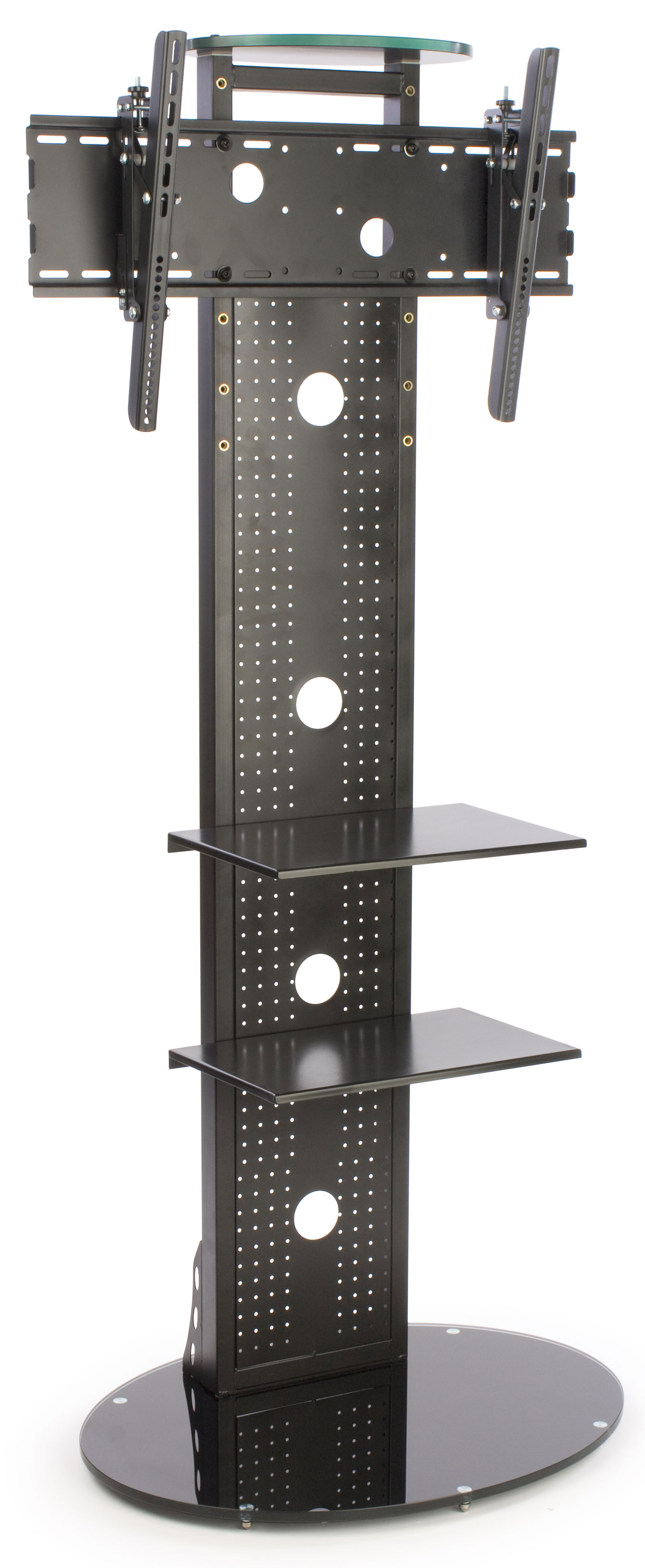 Monitor Stand | Oval Base TV Mount with (2) Metal Shelves | Displays2Go