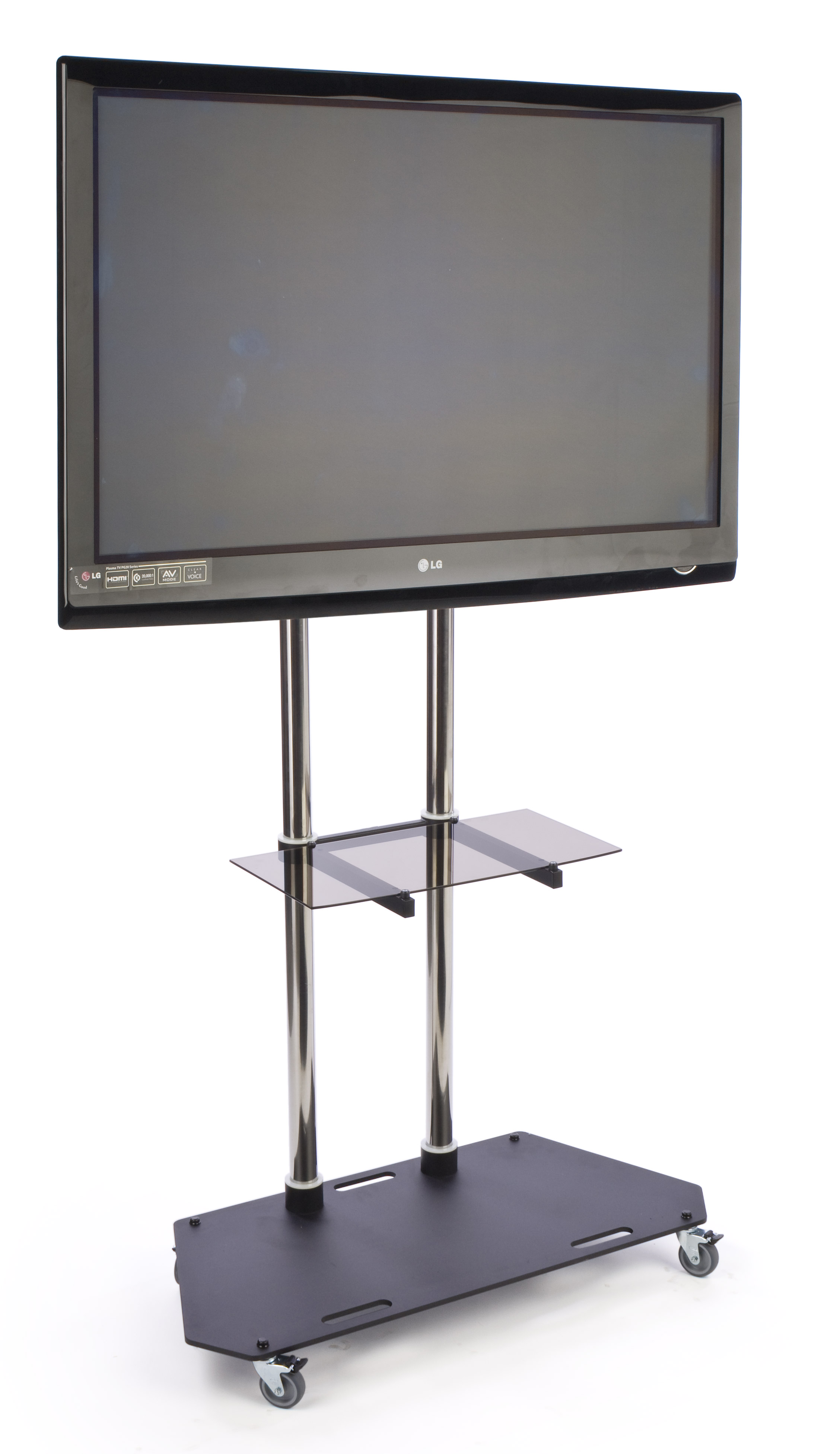 Mobile TV Stand - Glass Shelf, Horizontal Mounting | Displays2Go