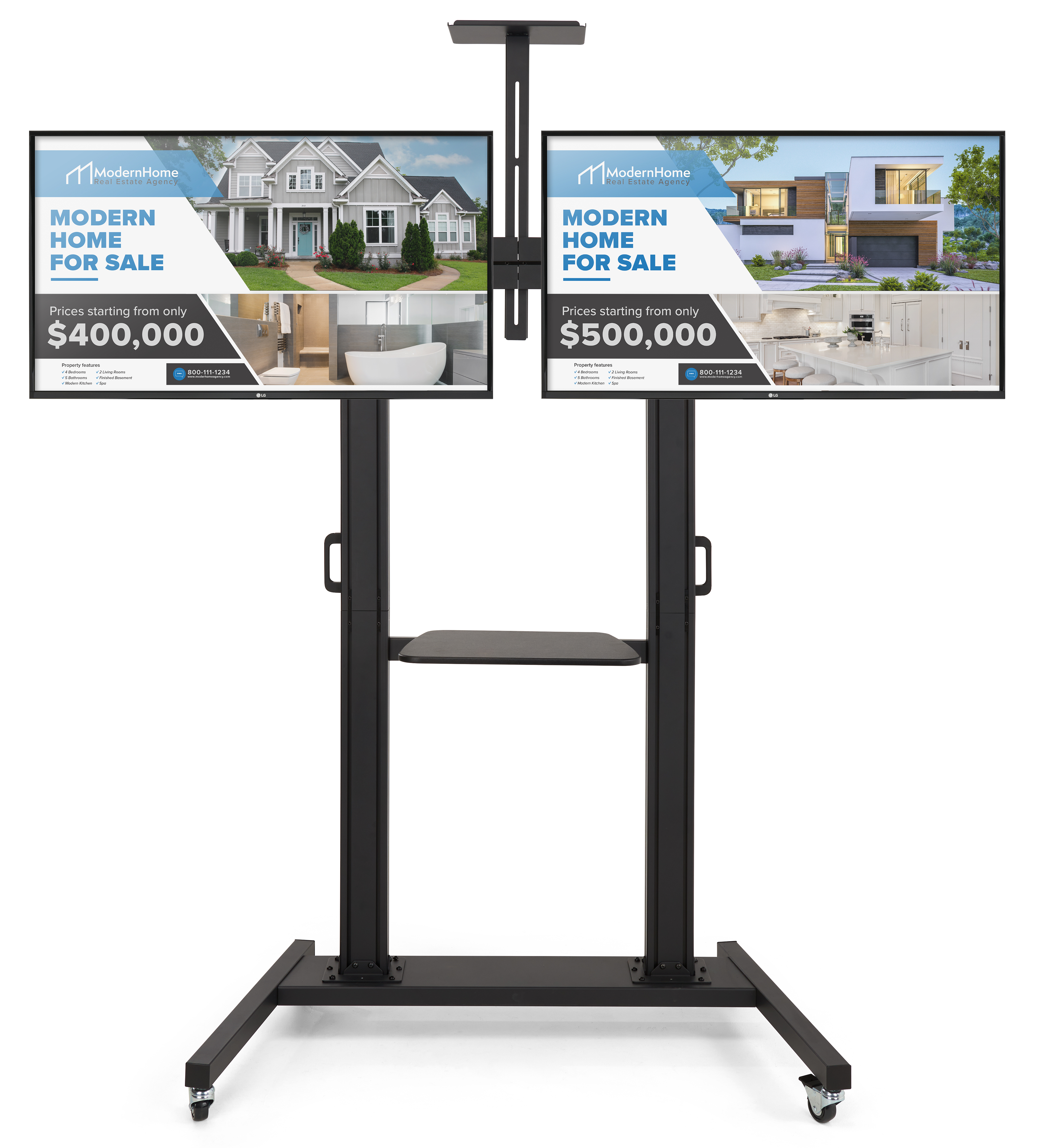Dual Screen TV Stand | Fits Two Monitors Up to 60" | Displays2Go