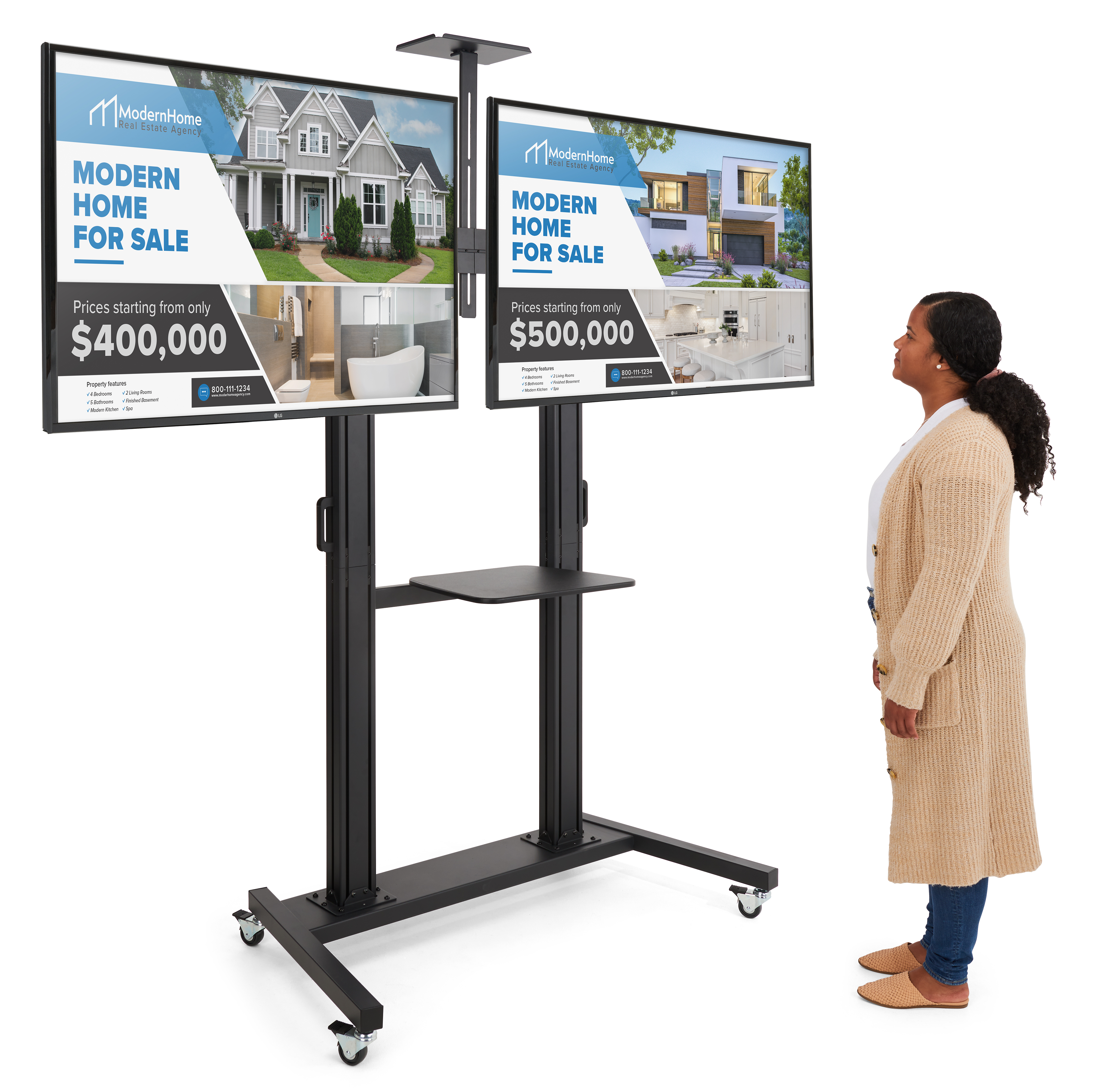 Dual Screen TV Stand | Fits Two Monitors Up to 60" | Displays2Go