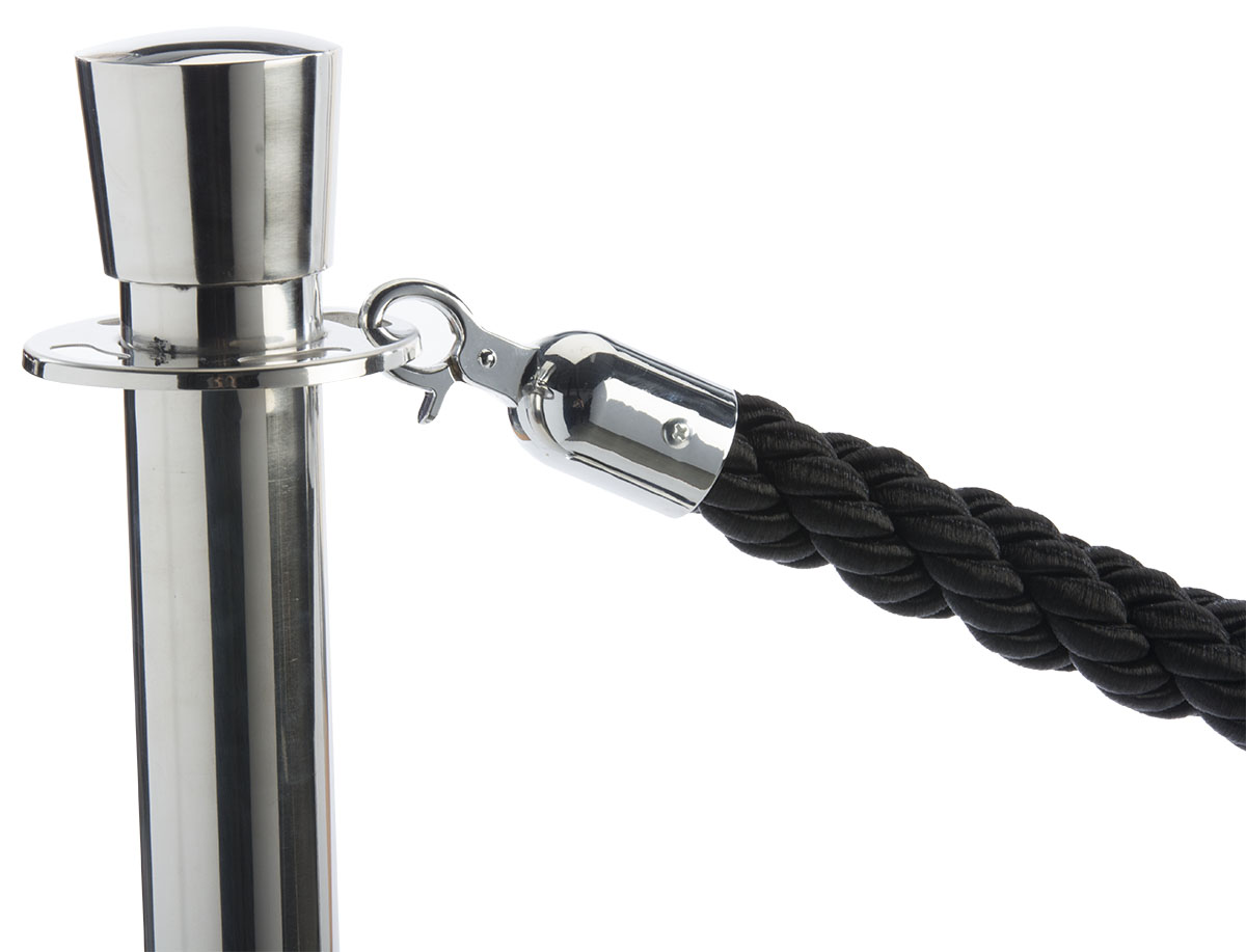 Black Line Control Rope | Chrome Stanchions with Queue Cable | Displays2Go