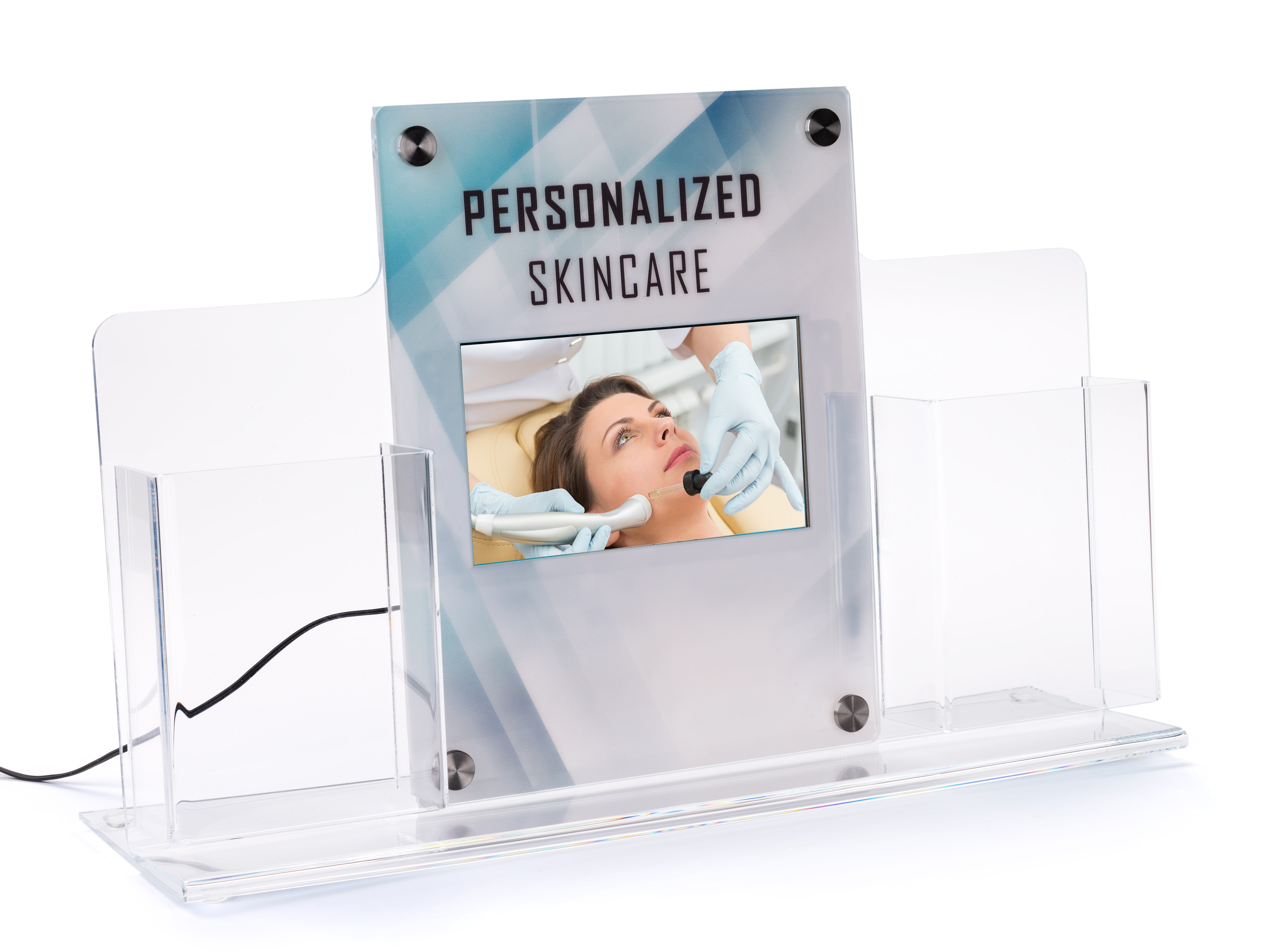 Counter Brochure Display with Multimedia Sign | 2-Pocket | Displays2Go