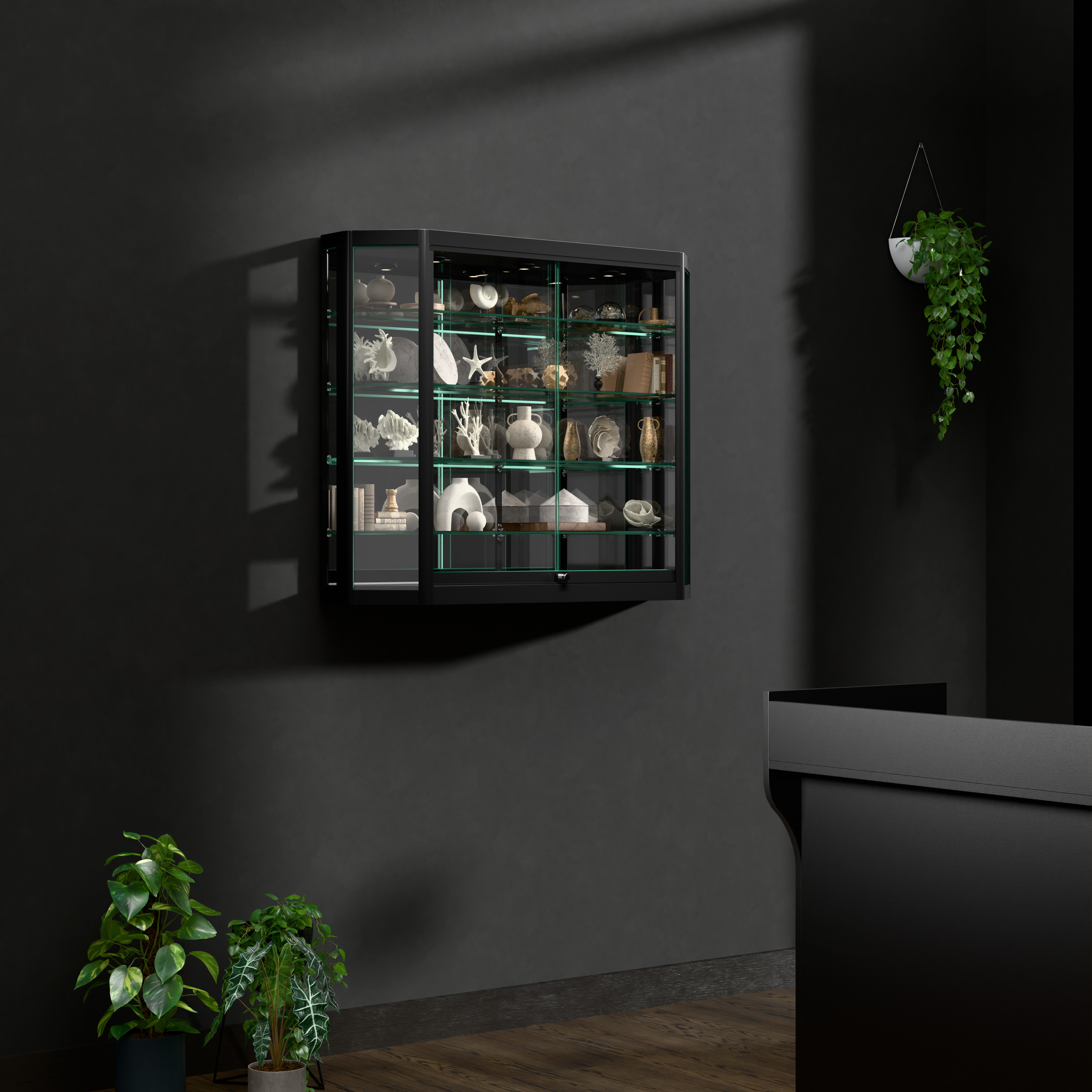 Wall Mounted LED Display Cabinet | Angled Front Design | Displays2Go