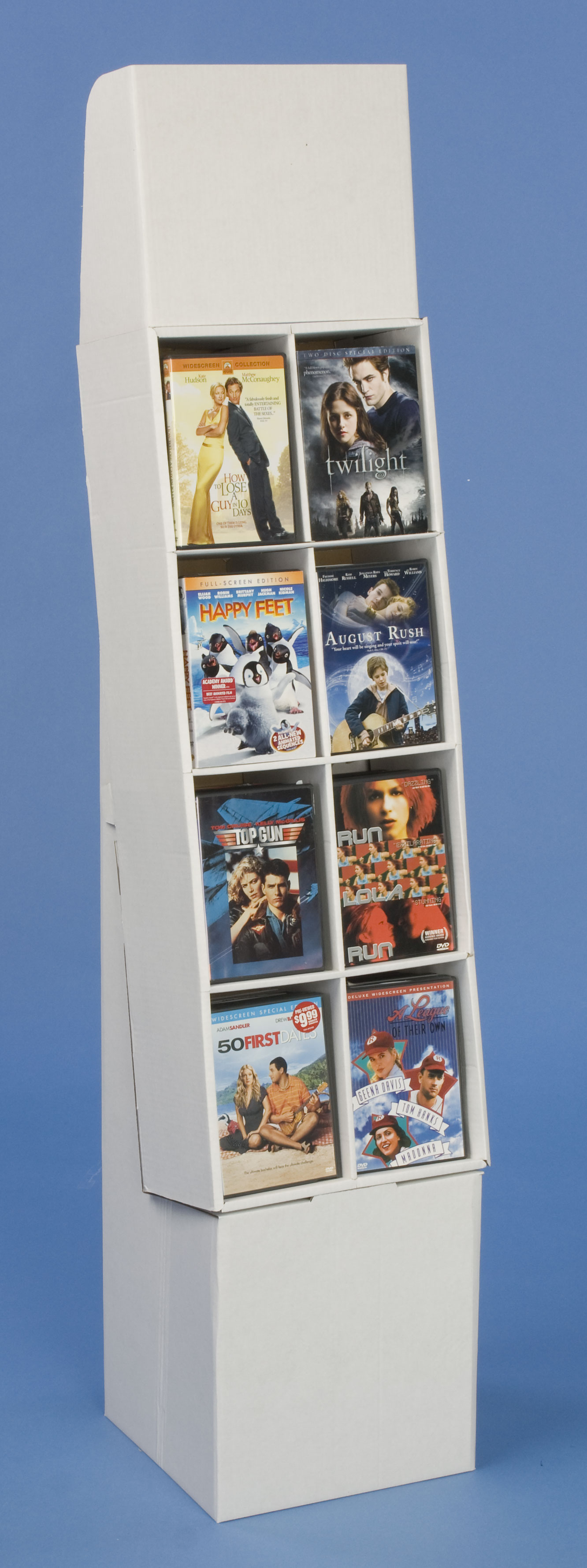 Corrugated POP DVD Stand | 8 Holding Cells - White | Displays2Go