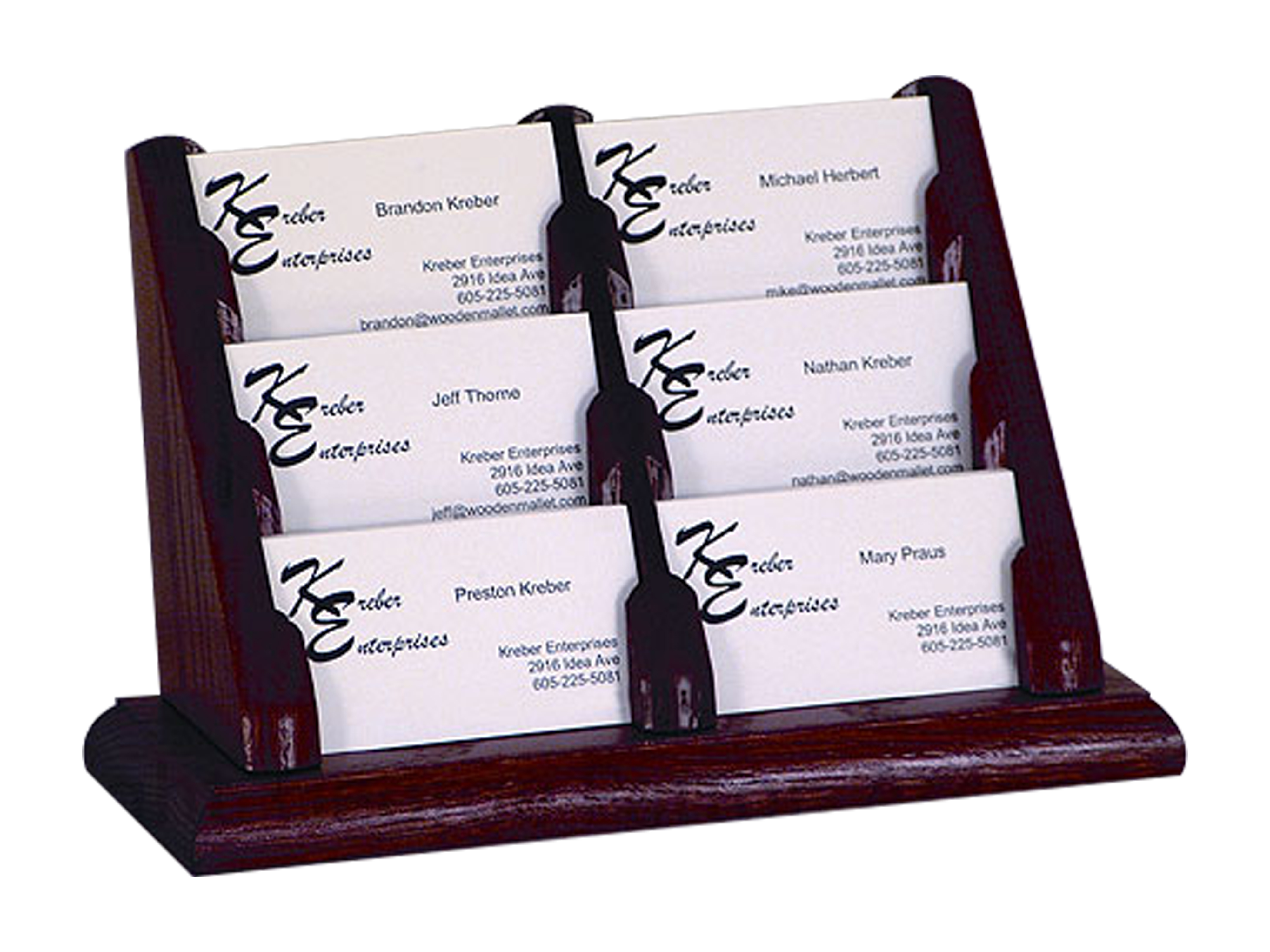 Wooden Business Cards Holder | (6) Pocket Red Mahogany | Displays2Go