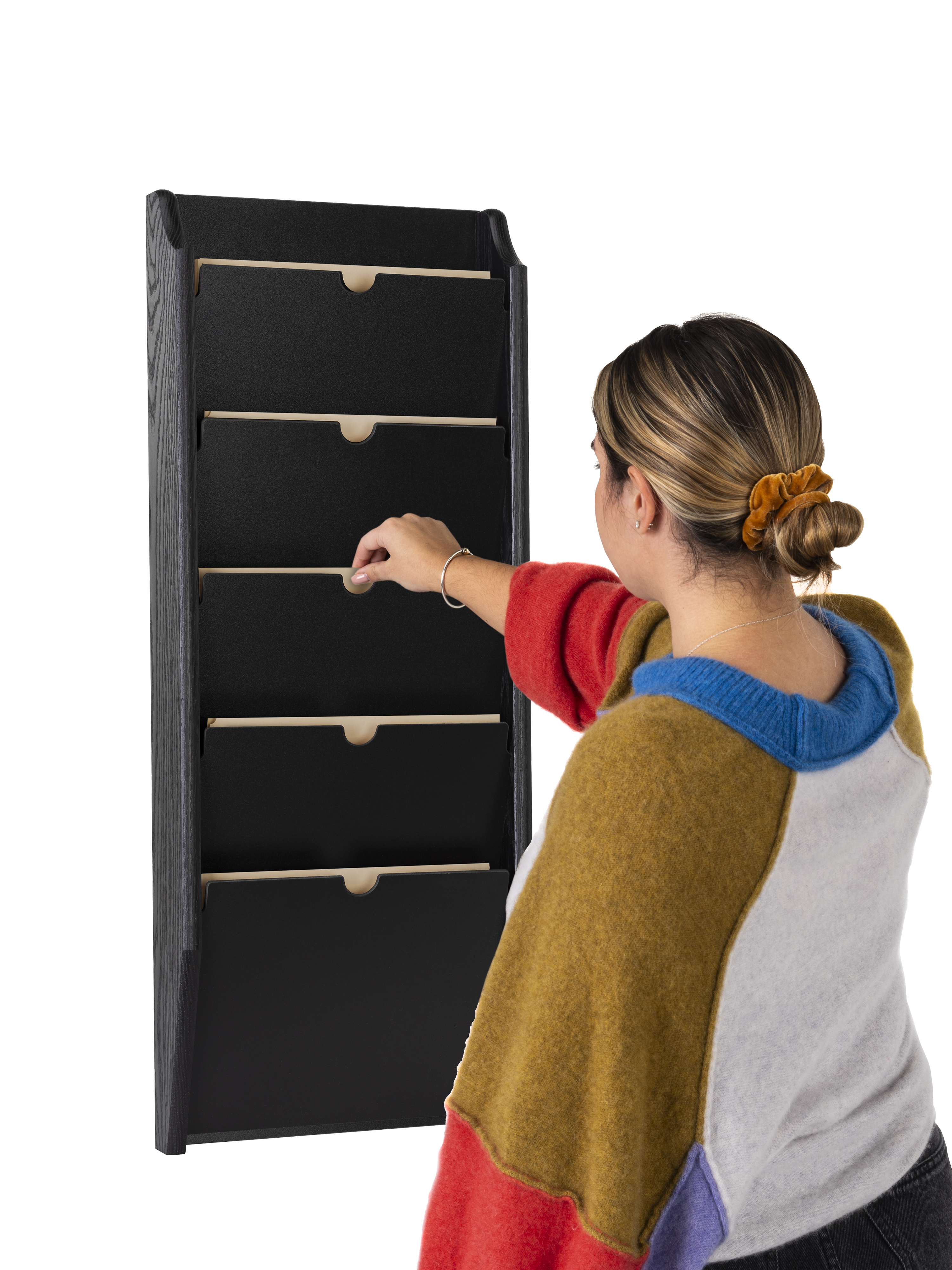 5 Pocket Medical Chart Holder | Black Finish Oak Wood | Displays2Go