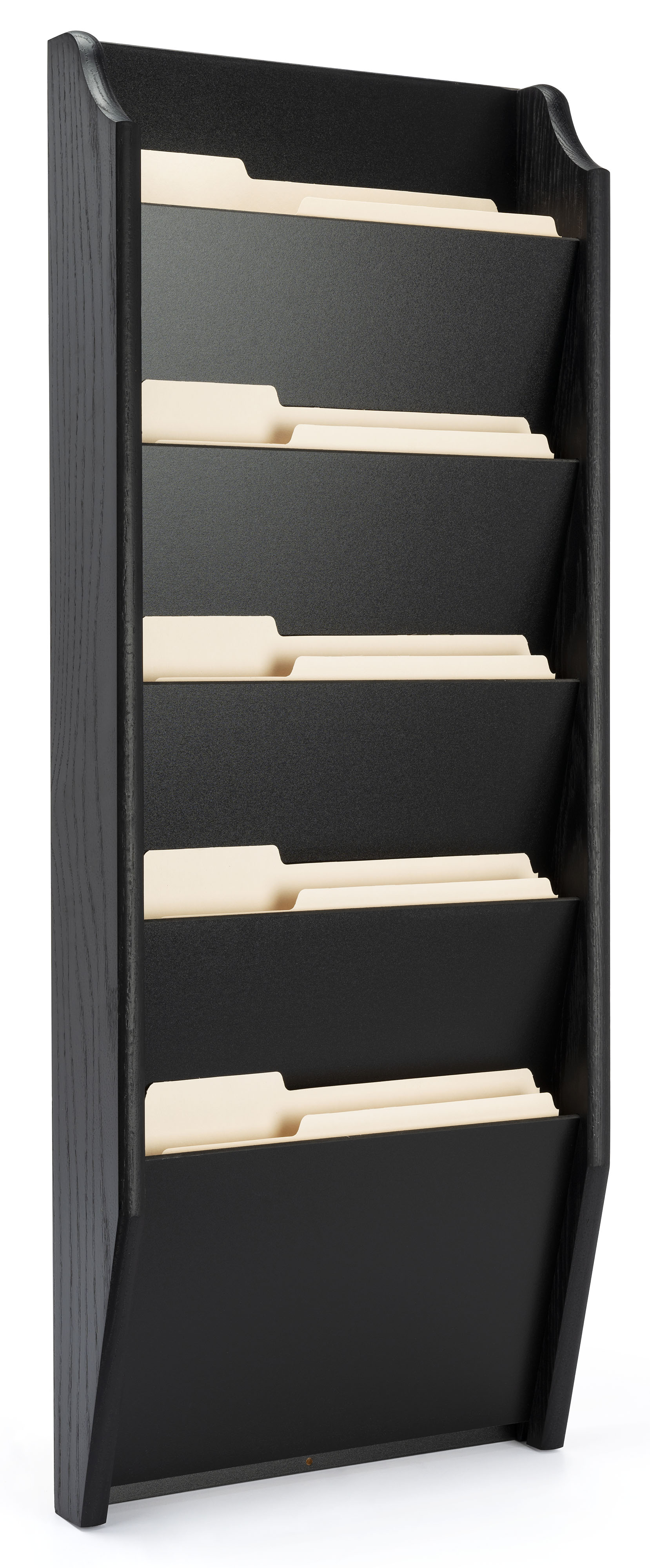 Wood Wall Folder Rack | Black Finish Oak Wood | Displays2Go