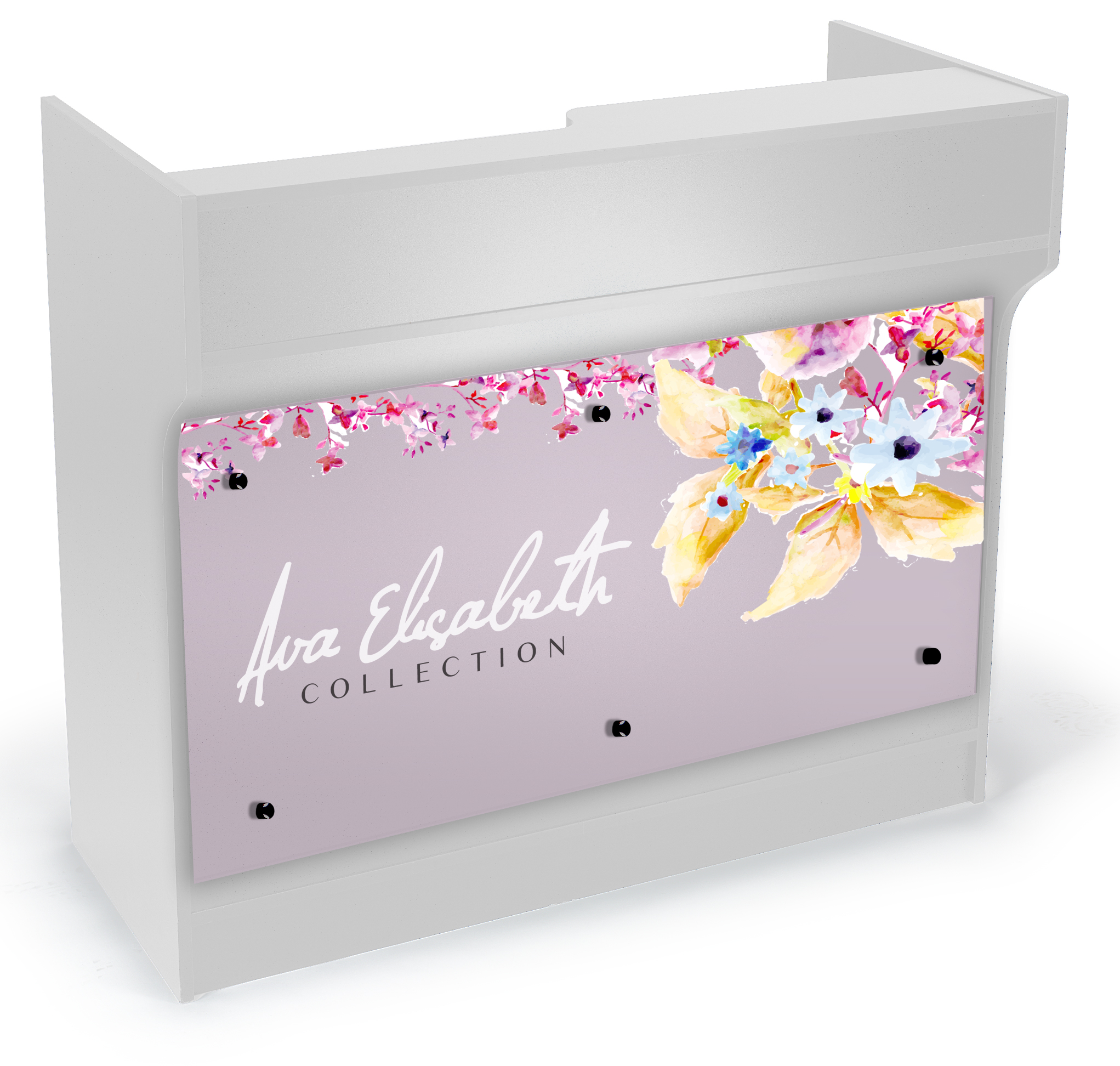 4’ Ledgetop Counter with Graphics | Black Standoffs Included | Displays2Go