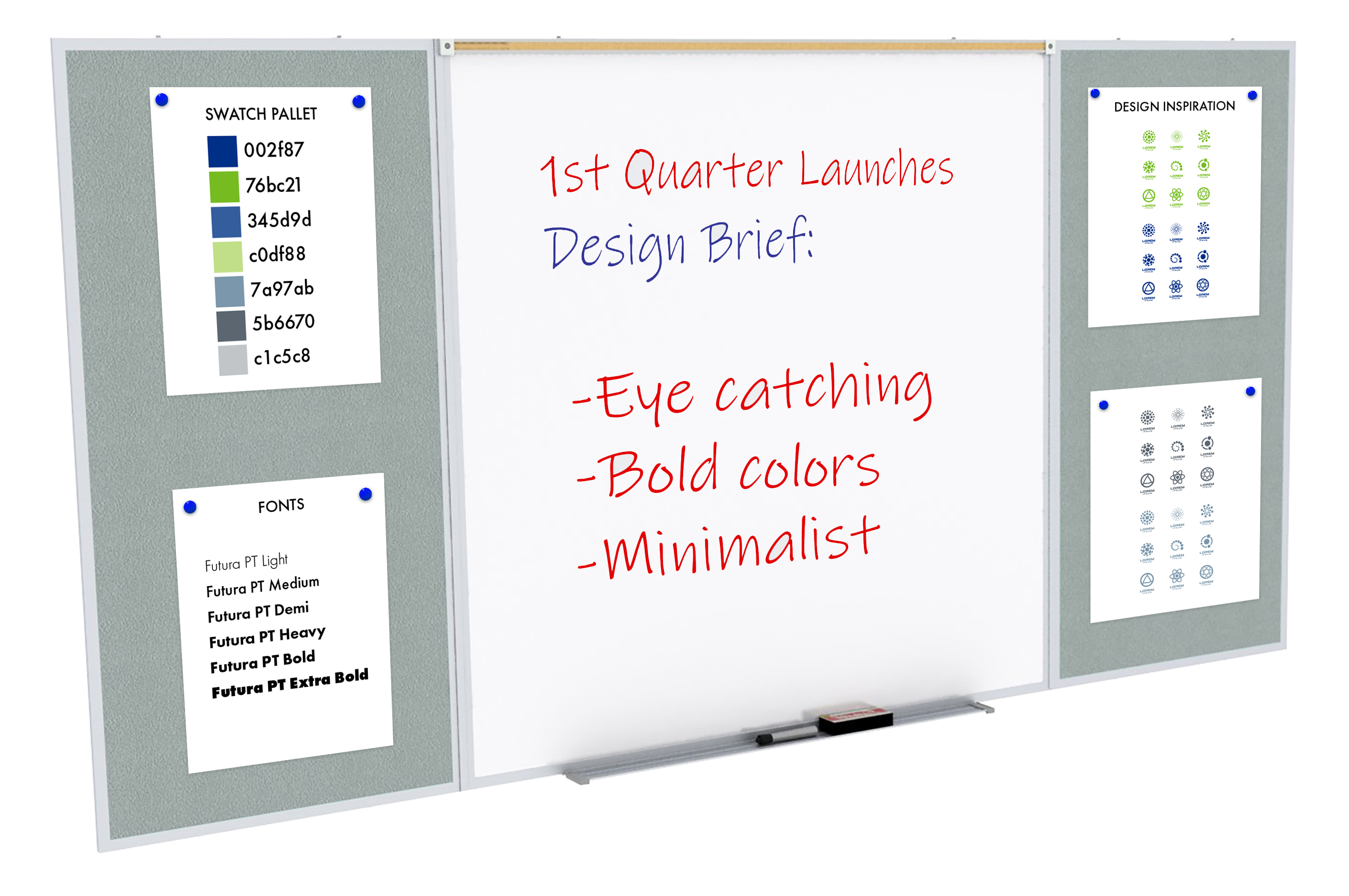 Whiteboard with Tack Board | 1" Cork Map Rail | Displays2Go
