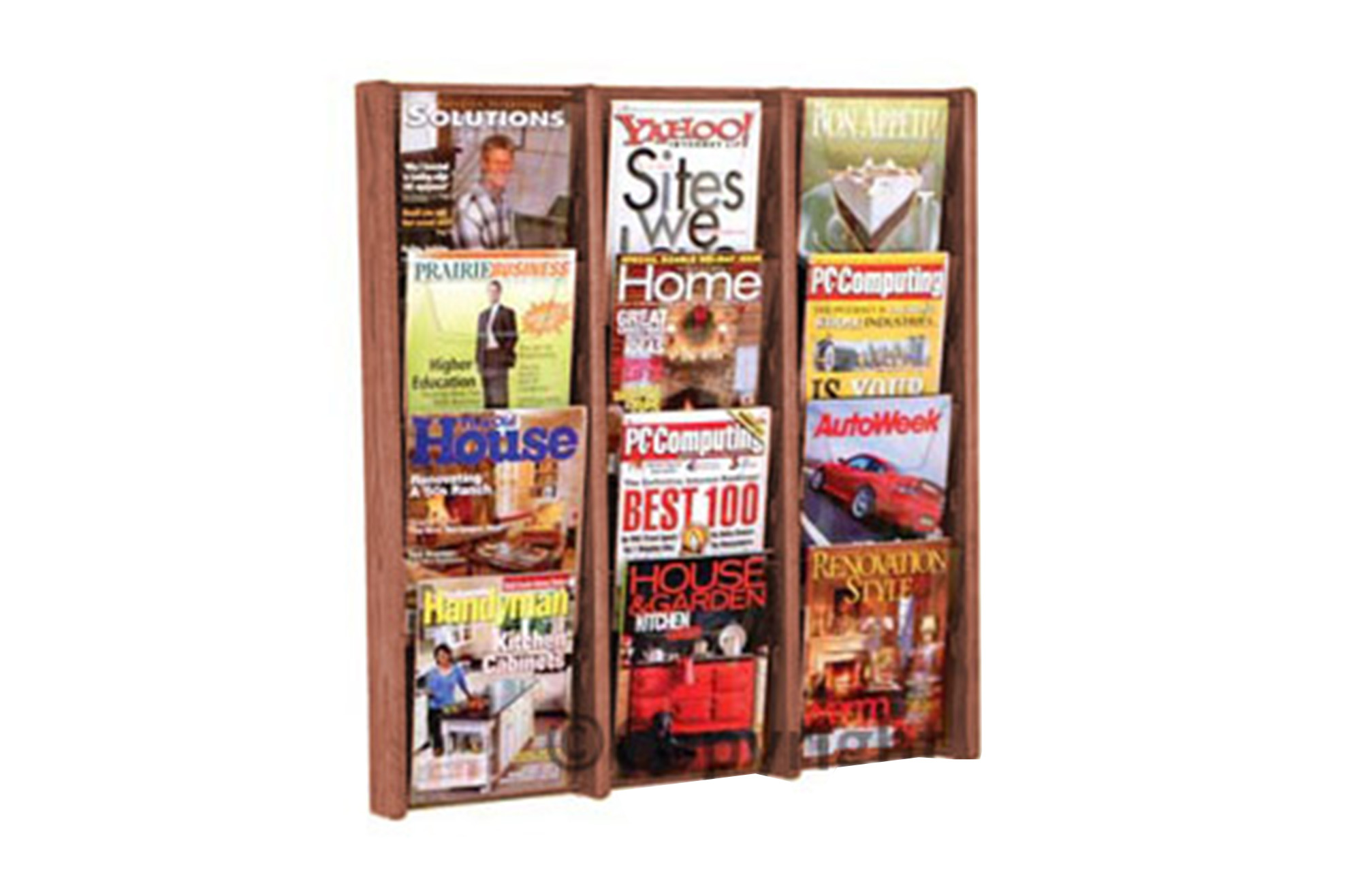 4 Tiered Magazine Wall Rack | Solid Oak with Light Oak Finish
