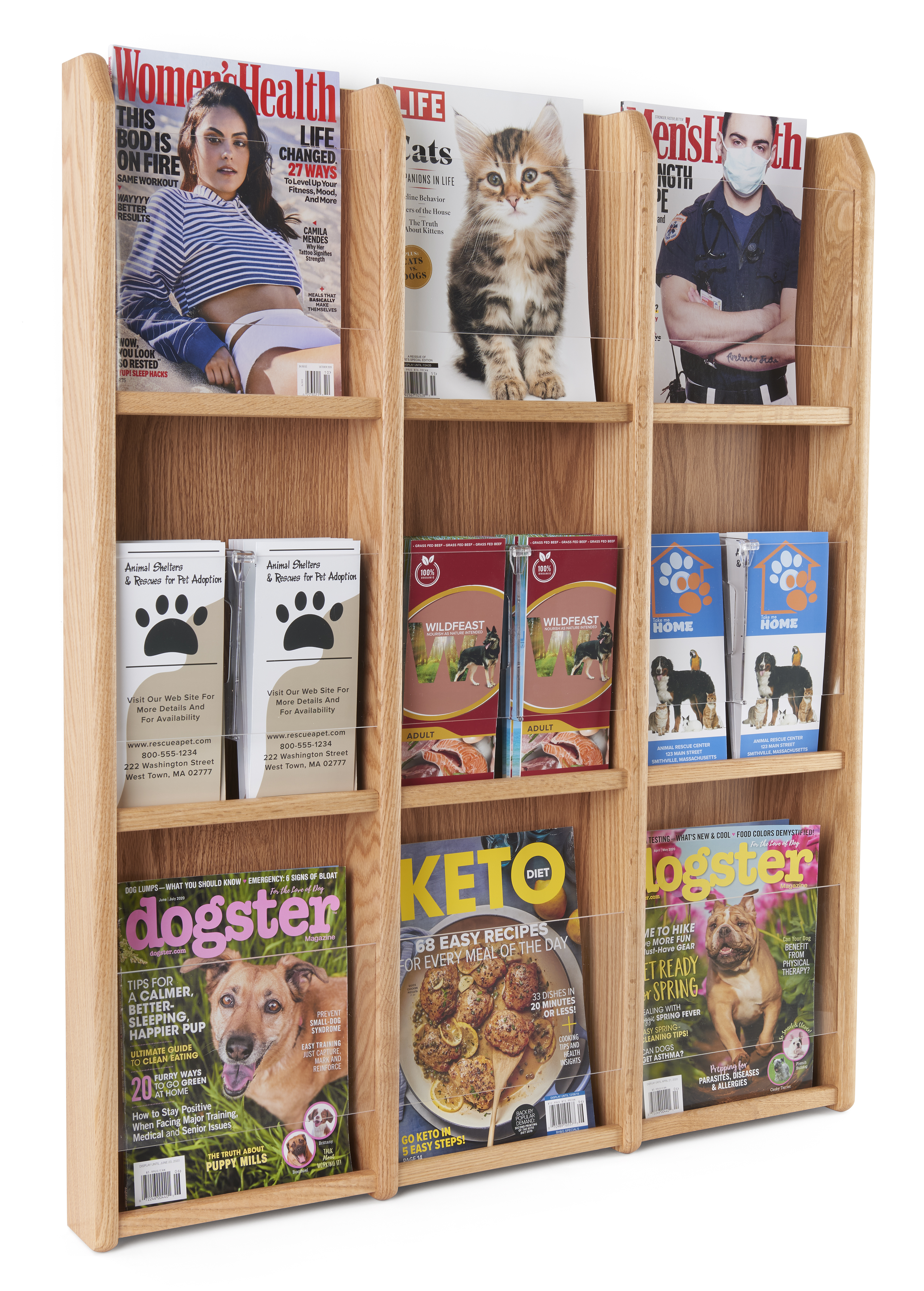 3 Tier Magazine Display | Light Oak Finish Wooden Literature Rack ...
