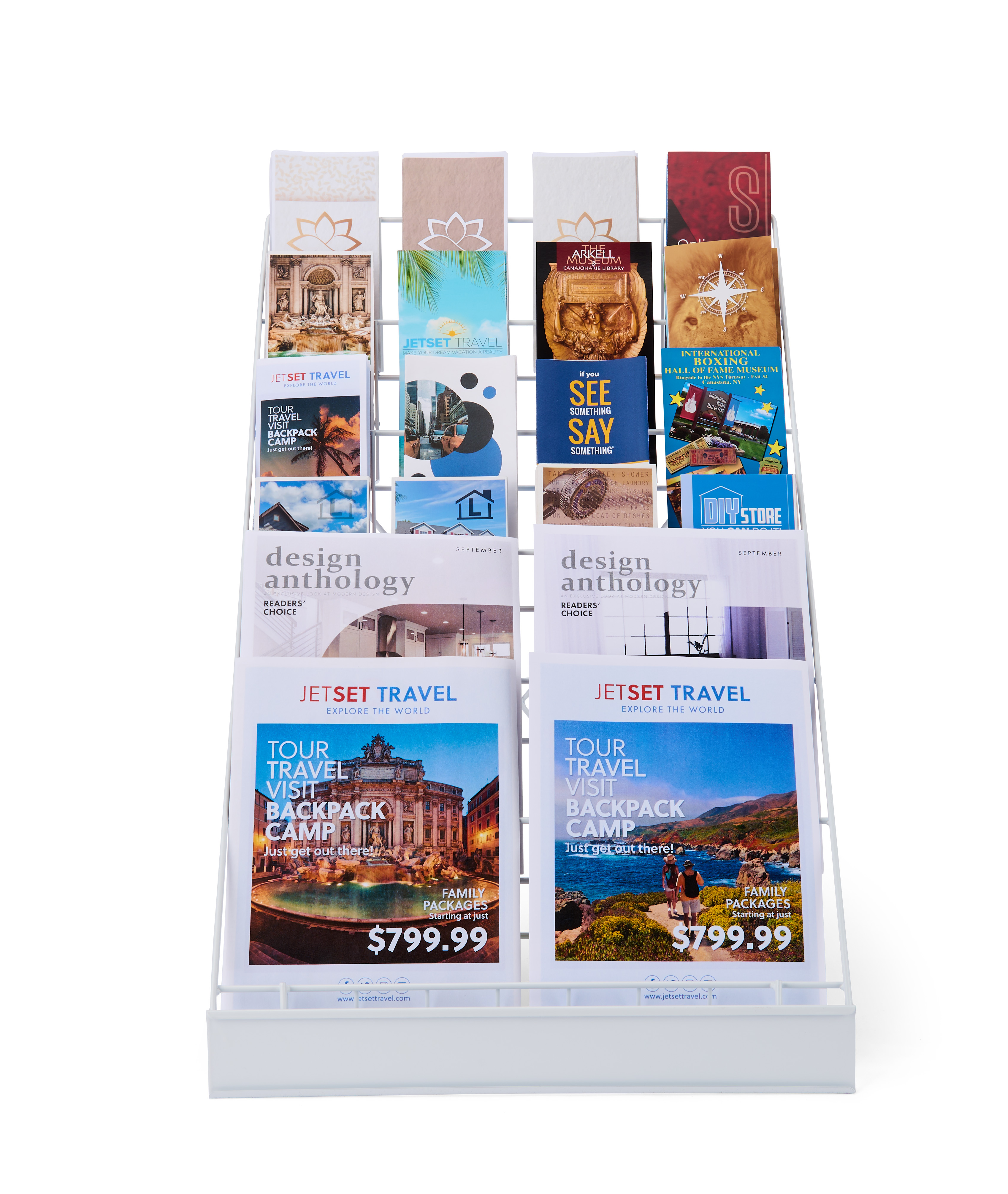 White Magazine Rack | 6-Tiered Metal Literature Stand | Displays2Go