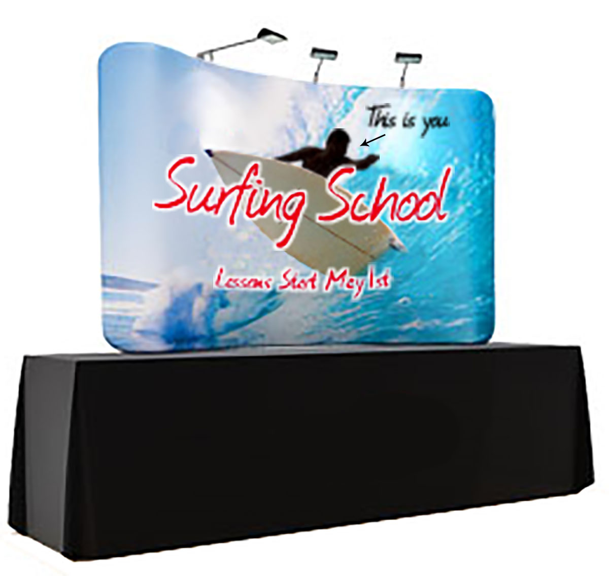 90" x 60" Custom Print Table Top Display | 3 Halogen Spotlights ...