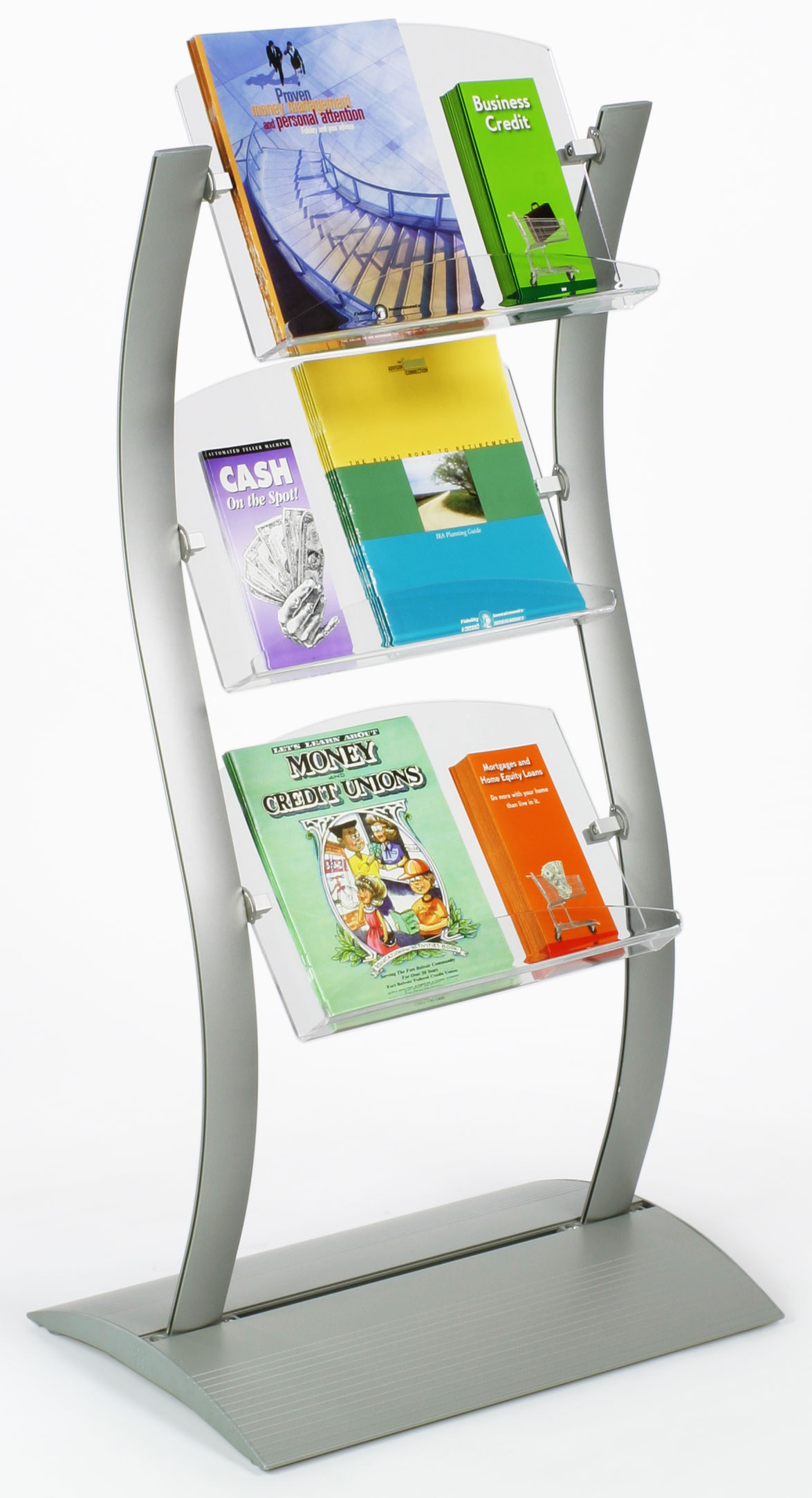 Leaflet Display w/ Modern Silver Design & 3 Low-Lip Pockets