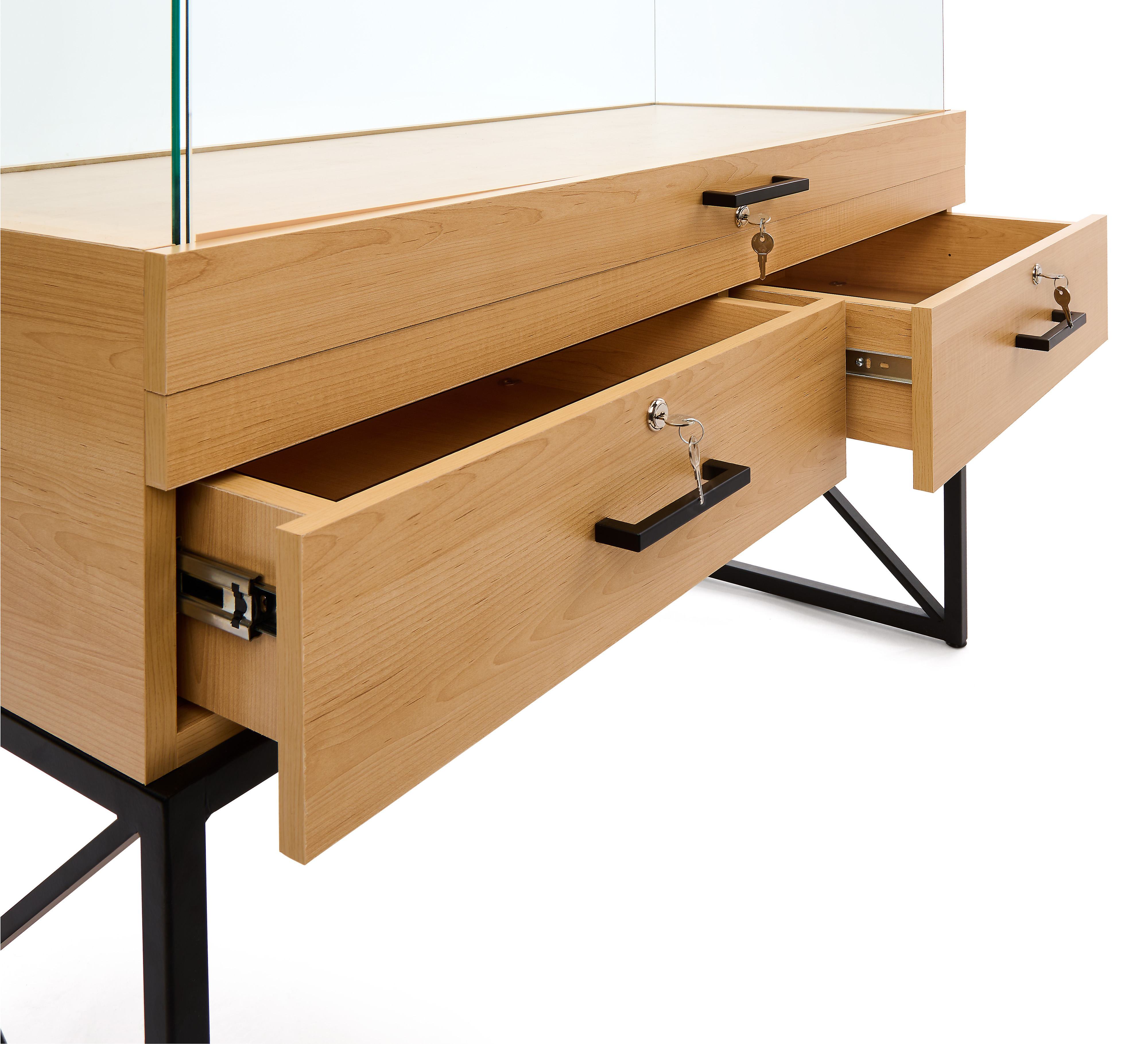 Glass Display Case with Drawers | Pull-Out Top Deck | Displays2Go