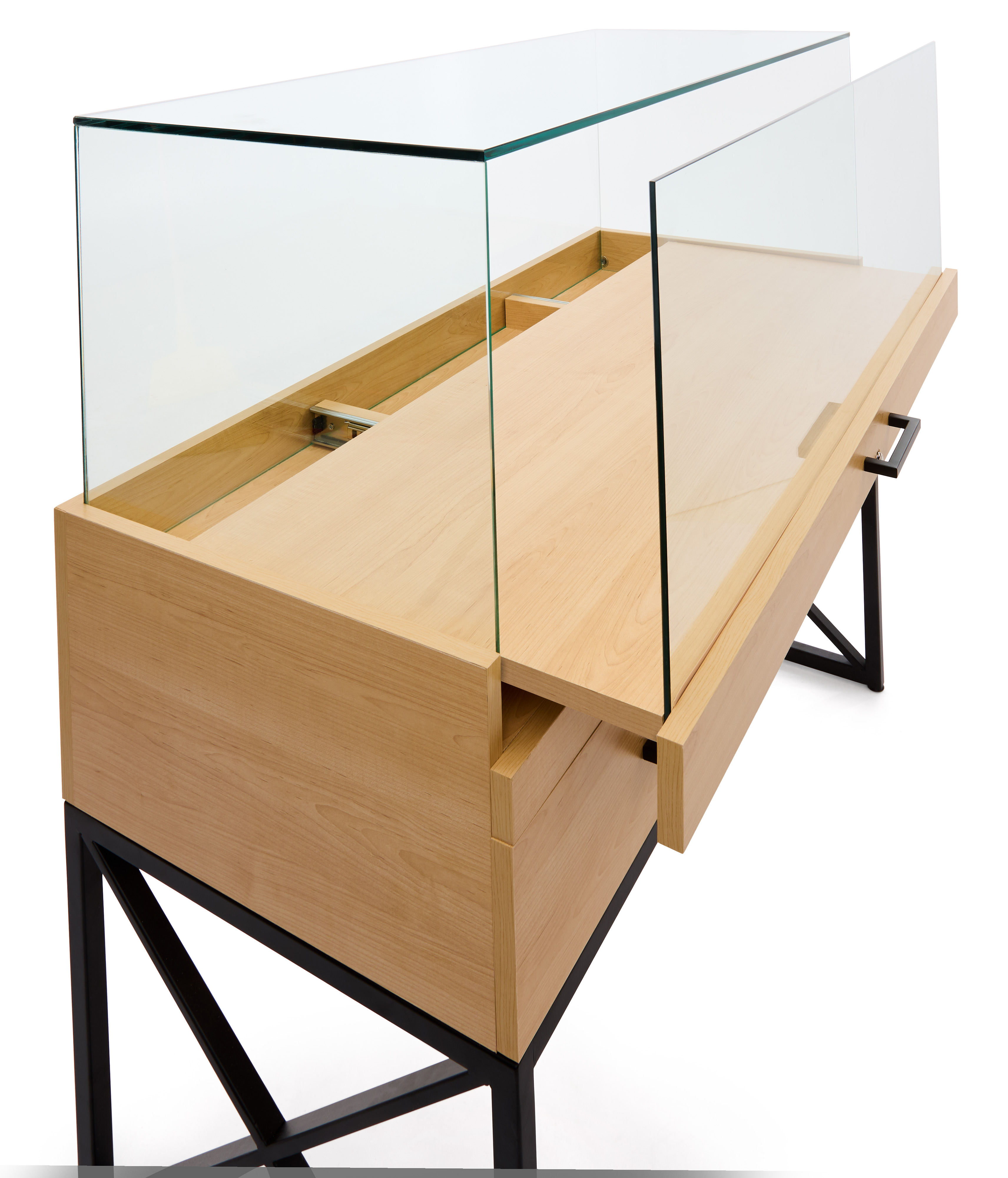 Glass Display Case with Drawers | Pull-Out Top Deck | Displays2Go