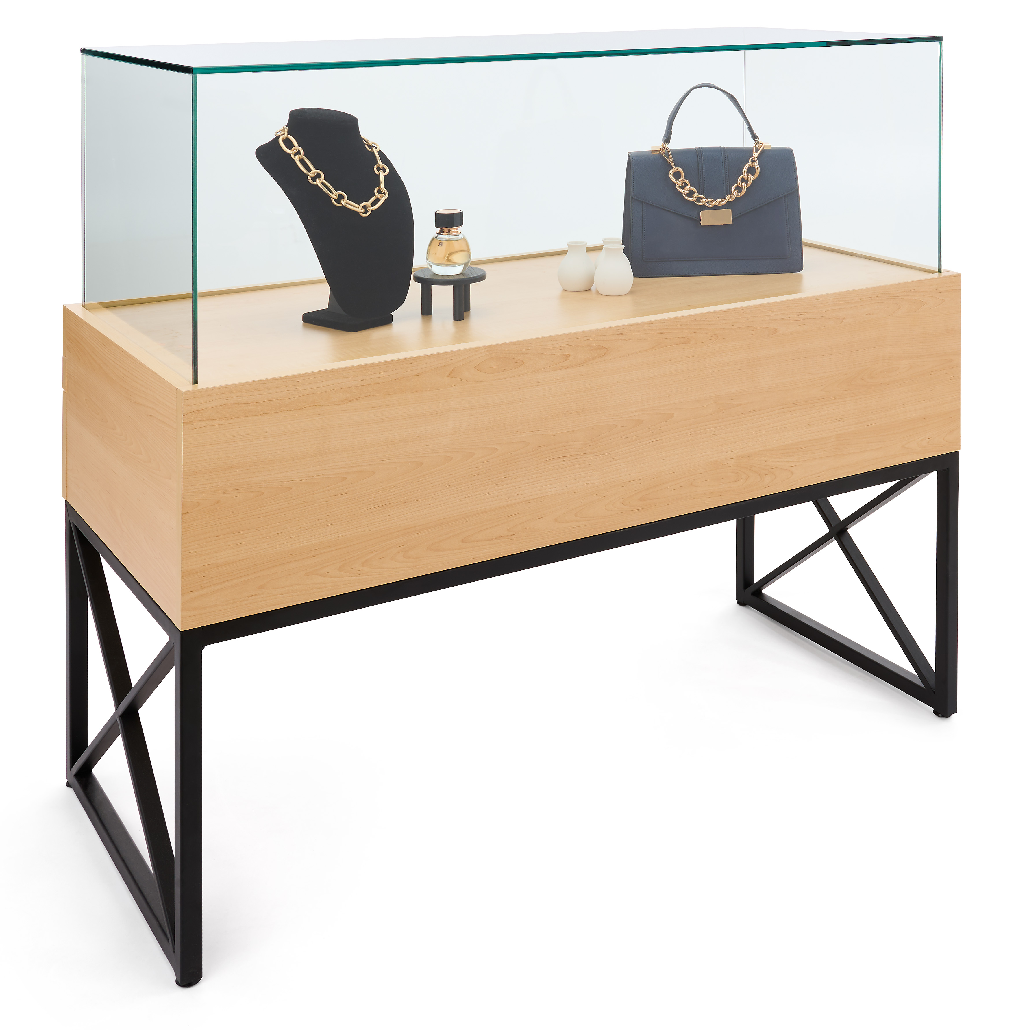 Glass Display Case with Drawers | Pull-Out Top Deck | Displays2Go