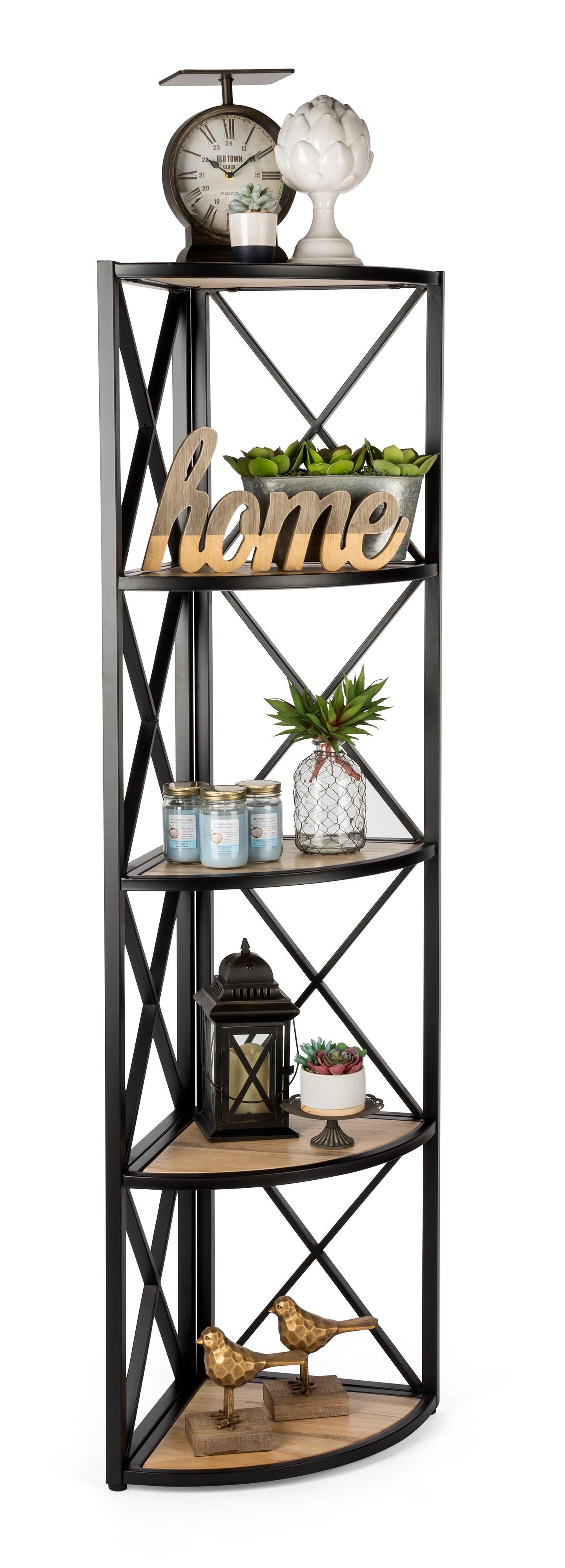 5-Shelf Rustic Corner Display Rack | Paulownia Wood | Displays2Go