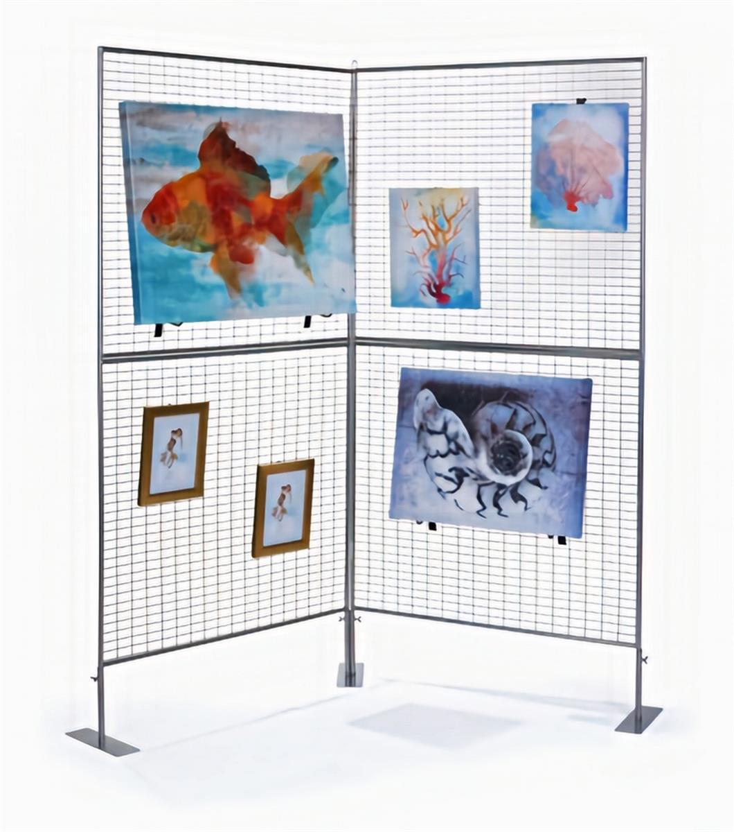 Wire Mesh Art Display Booth | U-Shape | Silver | Post Up Stand